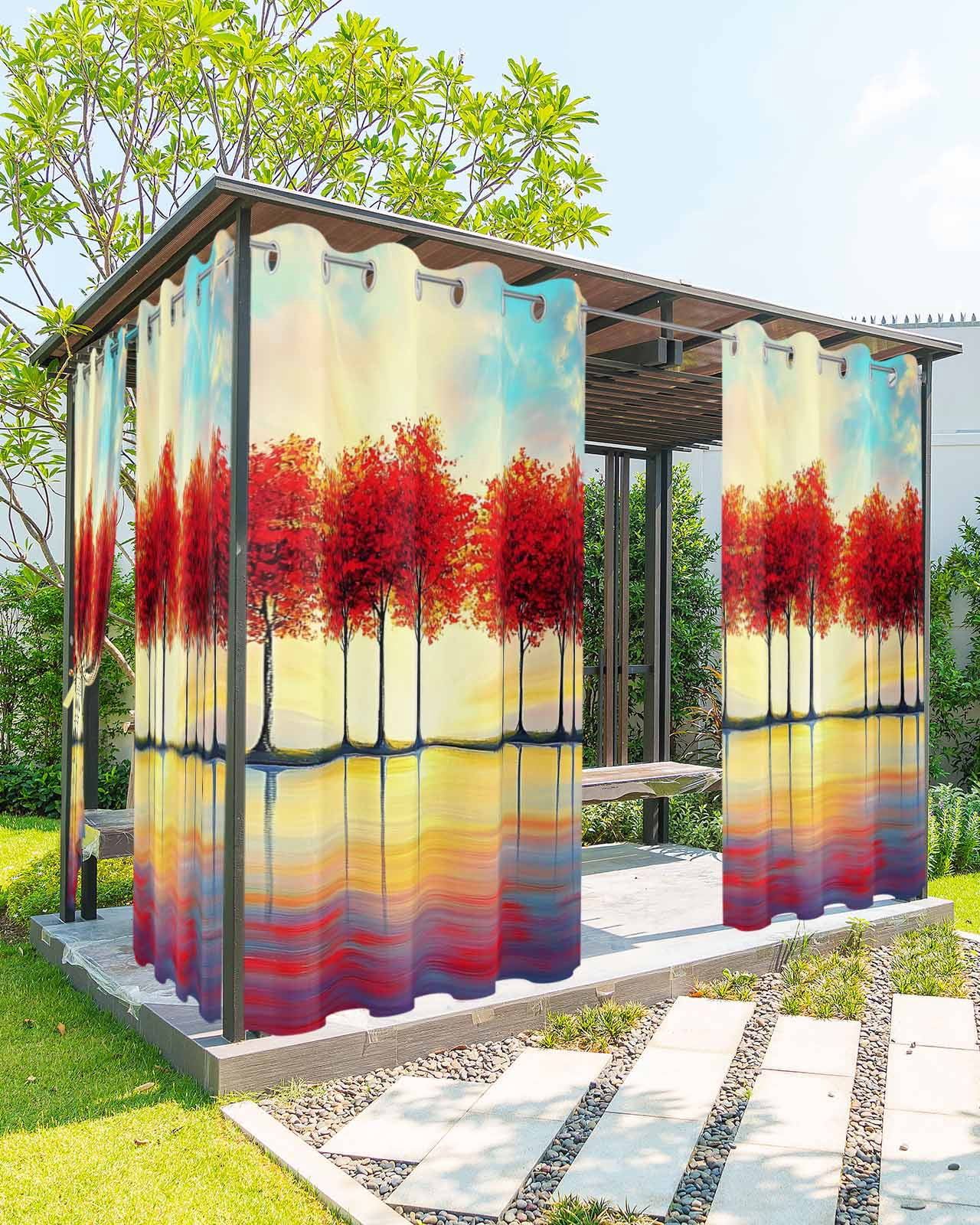 nqOlkjepod Outdoor Curtains for Patio Waterproof, Red Trees Outdoor ...