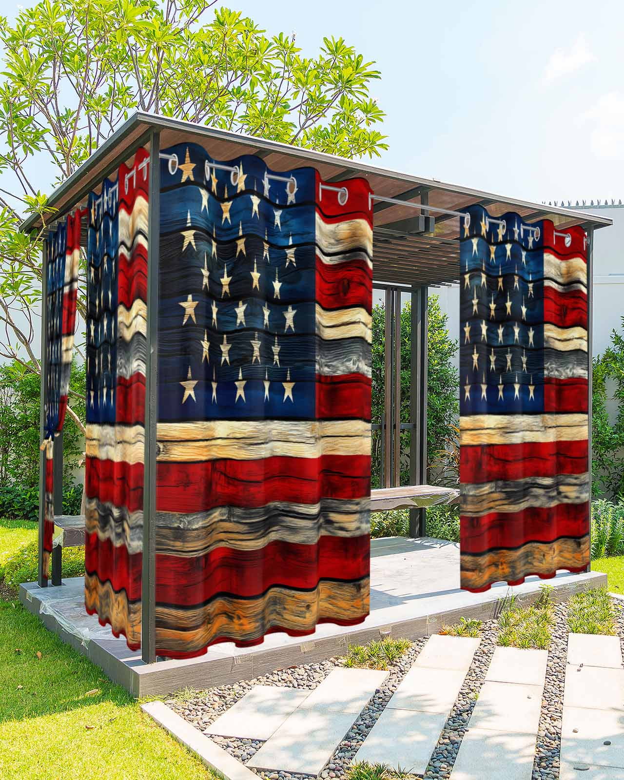 nqOlkjepod Outdoor Curtains for Patio Waterproof, Retro American Flag ...