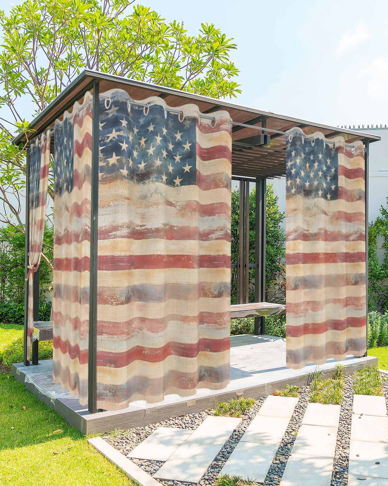 nqOlkjepod Outdoor Curtains for Patio Waterproof, Retro American Flag ...