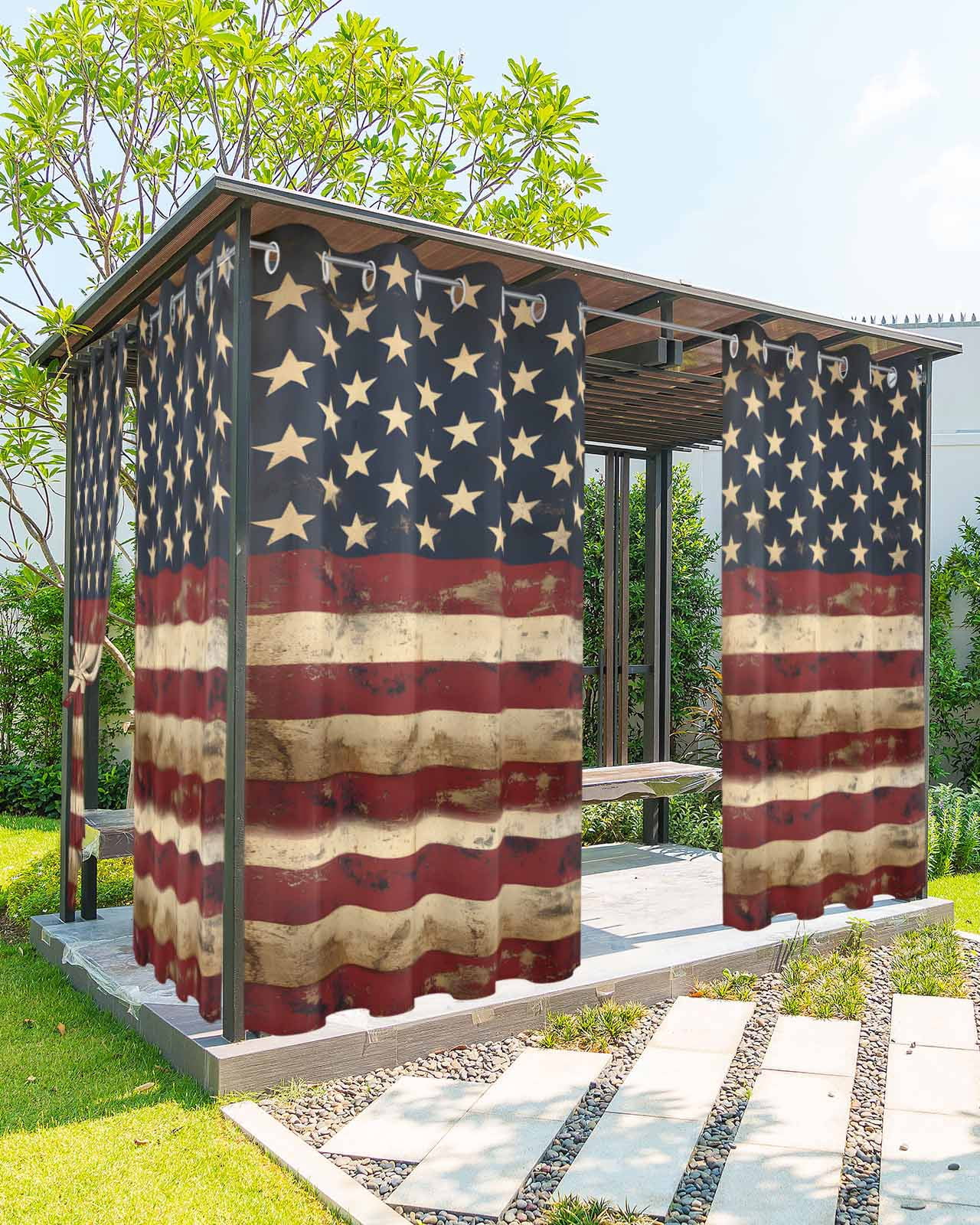 nqOlkjepod Outdoor Curtains for Patio Waterproof, Retro American Flag ...