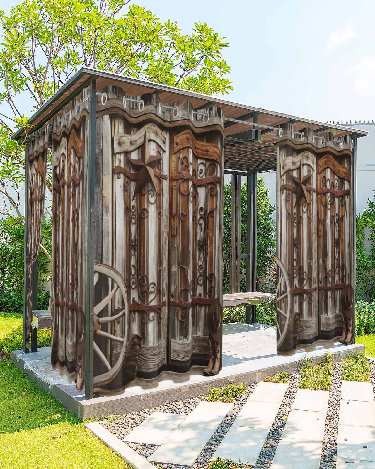 nqOlkjepod Outdoor Curtains for Patio Waterproof, Retro Brown Door ...