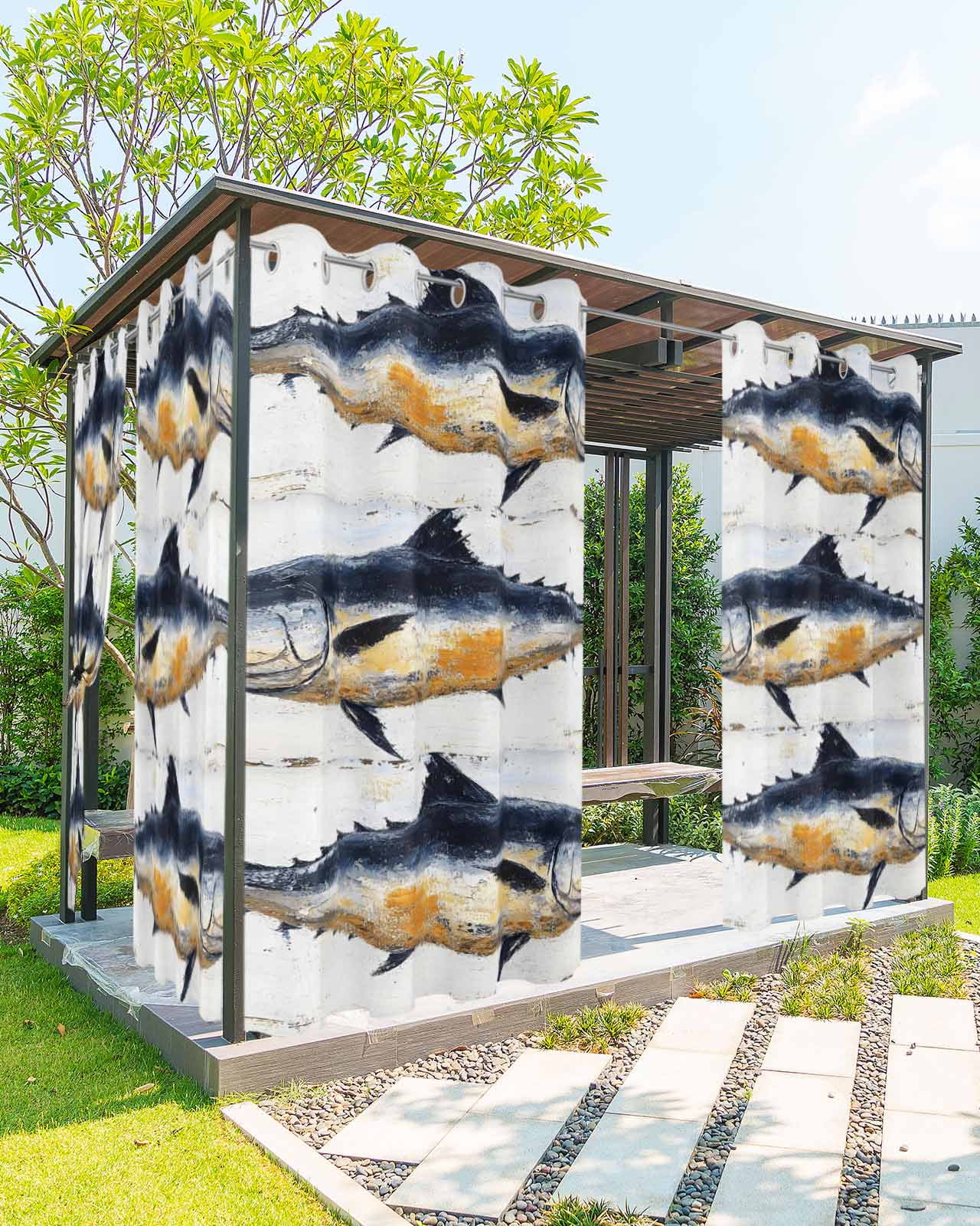 nqOlkjepod Outdoor Curtains for Patio Waterproof, Retro Fish Coastal ...