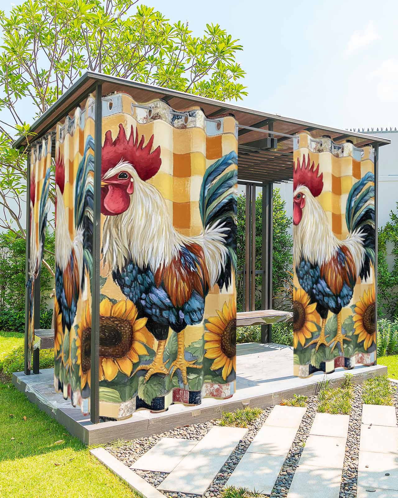 nqOlkjepod Outdoor Curtains for Patio Waterproof, Retro Rooster Outdoor ...
