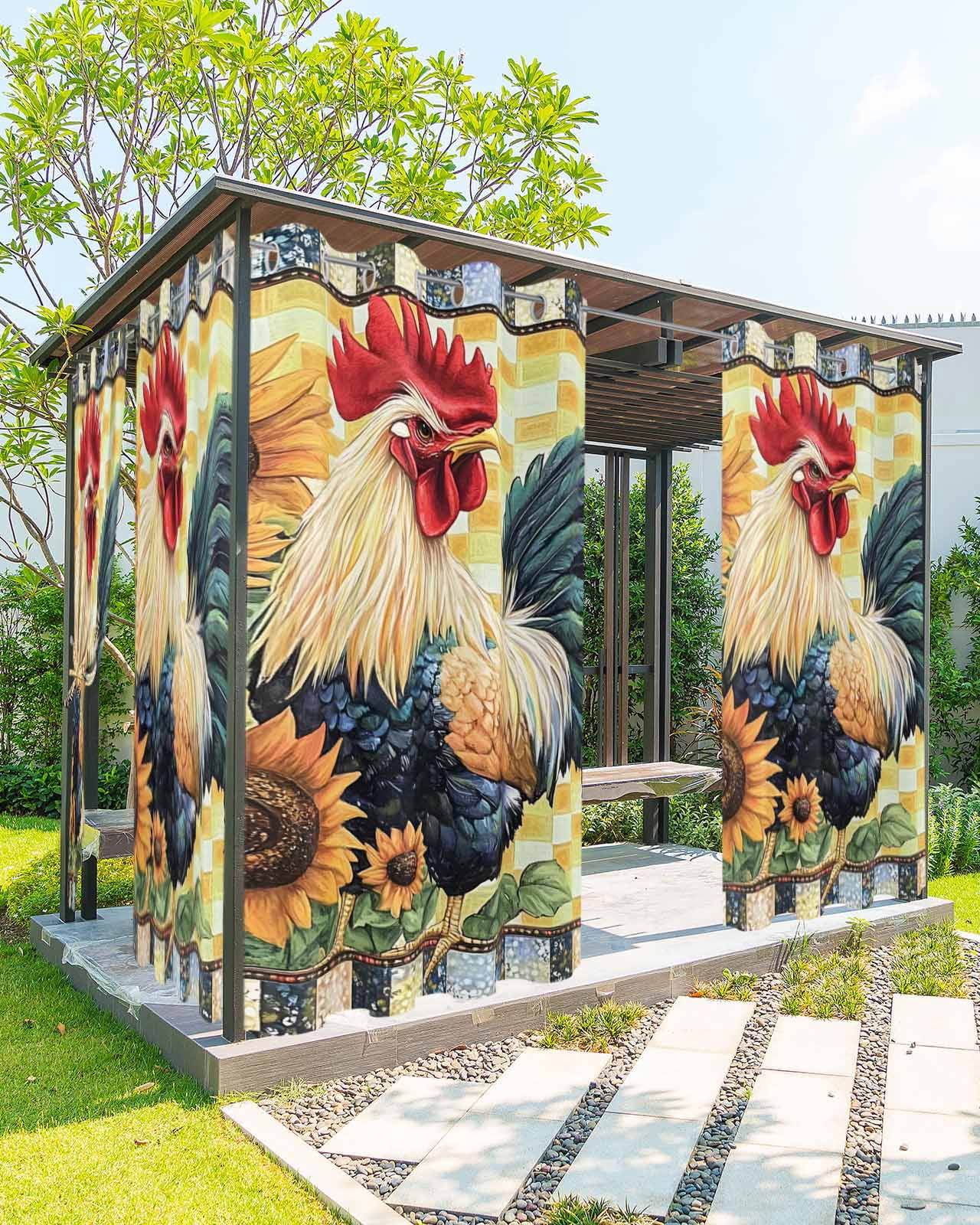 nqOlkjepod Outdoor Curtains for Patio Waterproof, Retro Rooster Outdoor ...