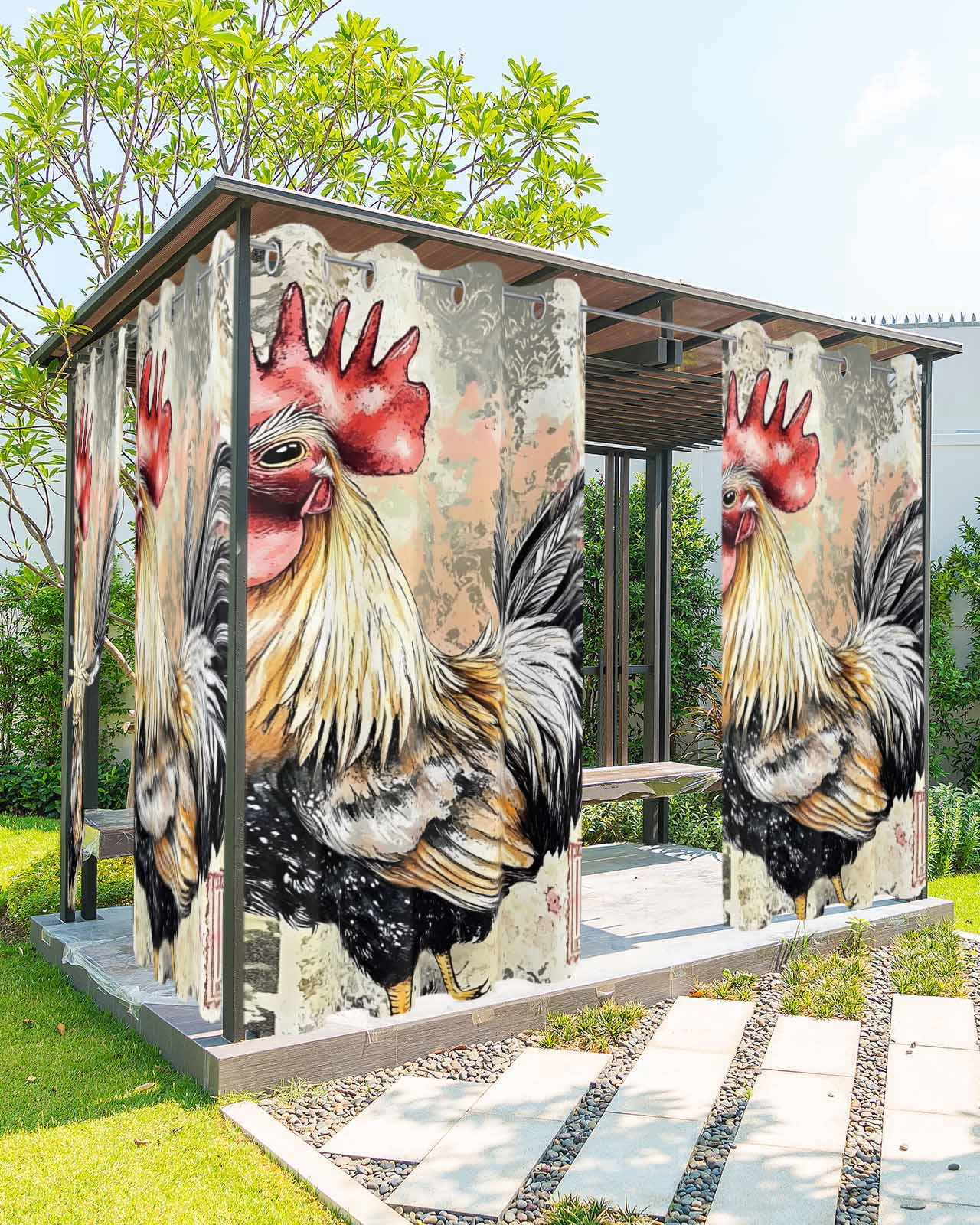 nqOlkjepod Outdoor Curtains for Patio Waterproof, Retro Rooster Outdoor ...