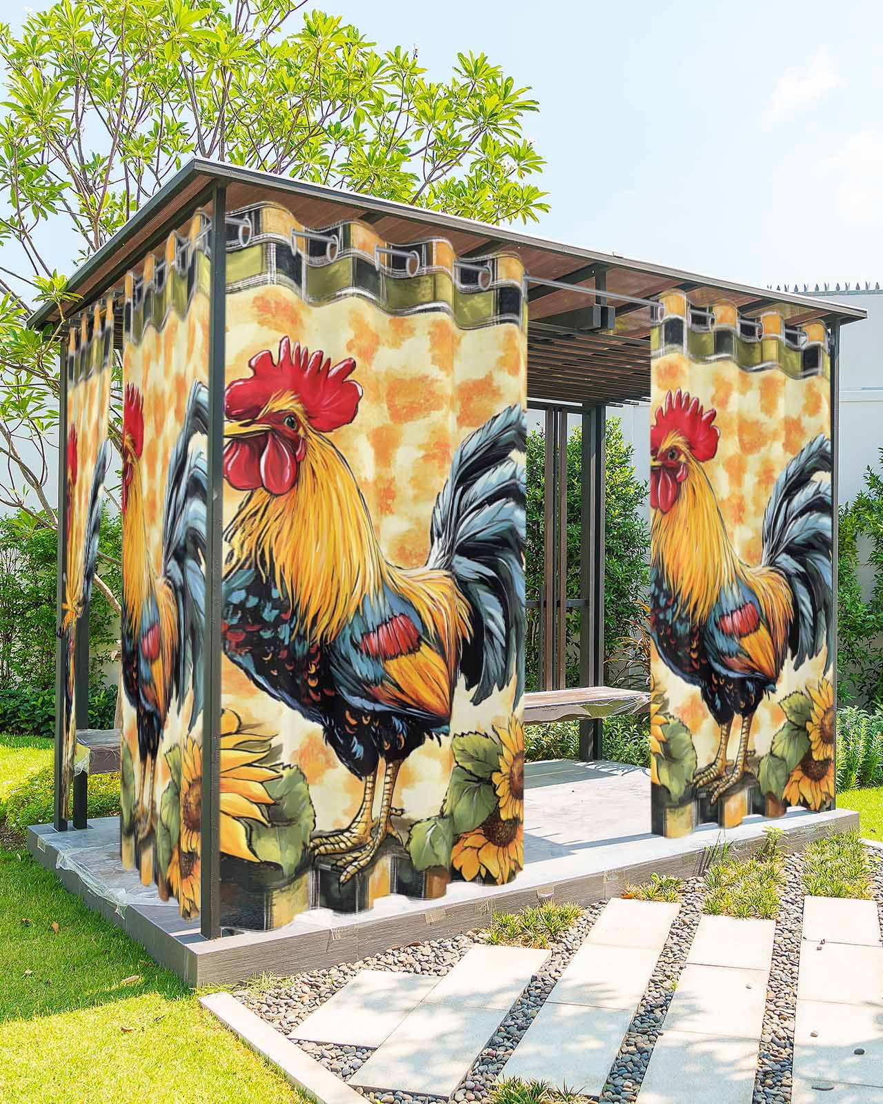 nqOlkjepod Outdoor Curtains for Patio Waterproof, Retro Rooster Outdoor ...