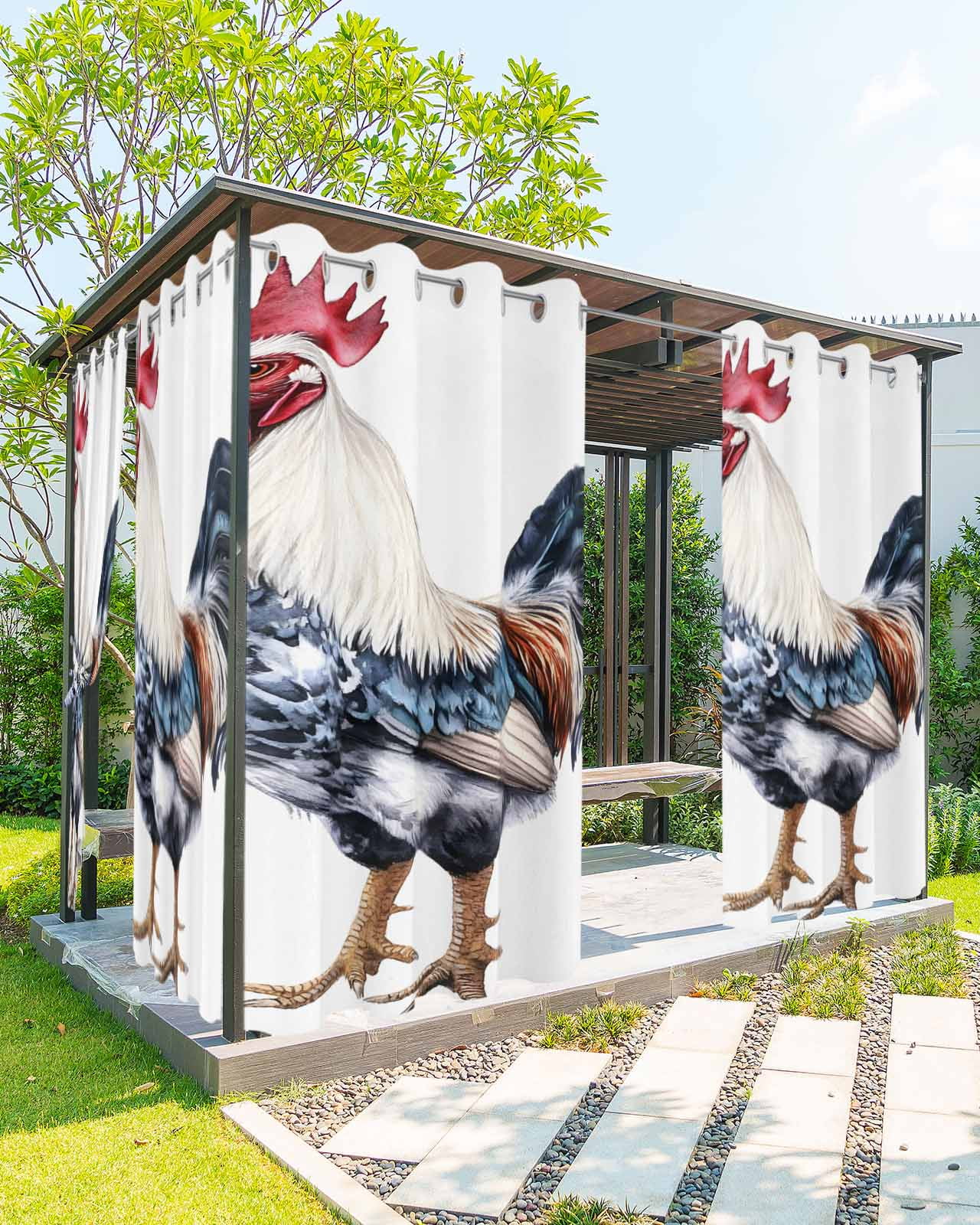 nqOlkjepod Outdoor Curtains for Patio Waterproof, Retro Rooster Outdoor ...