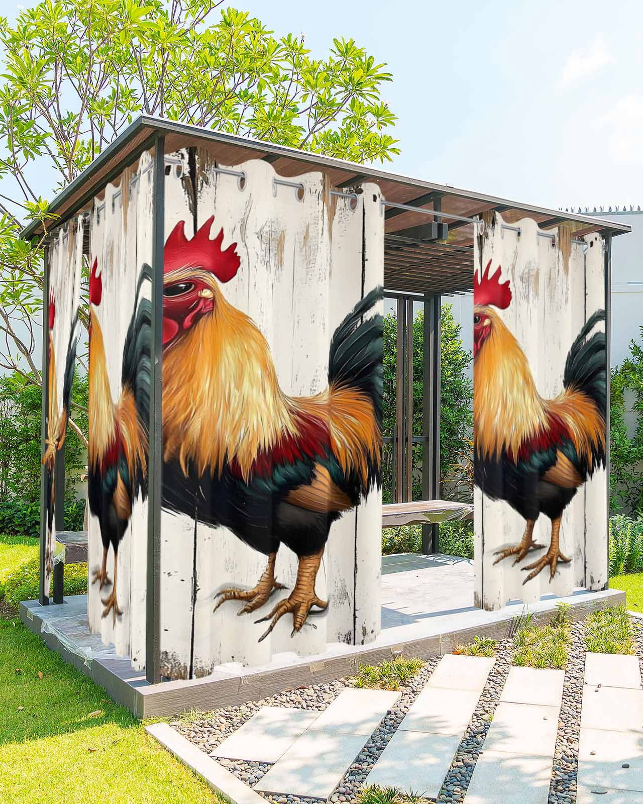 nqOlkjepod Outdoor Curtains for Patio Waterproof, Retro Rooster Outdoor ...