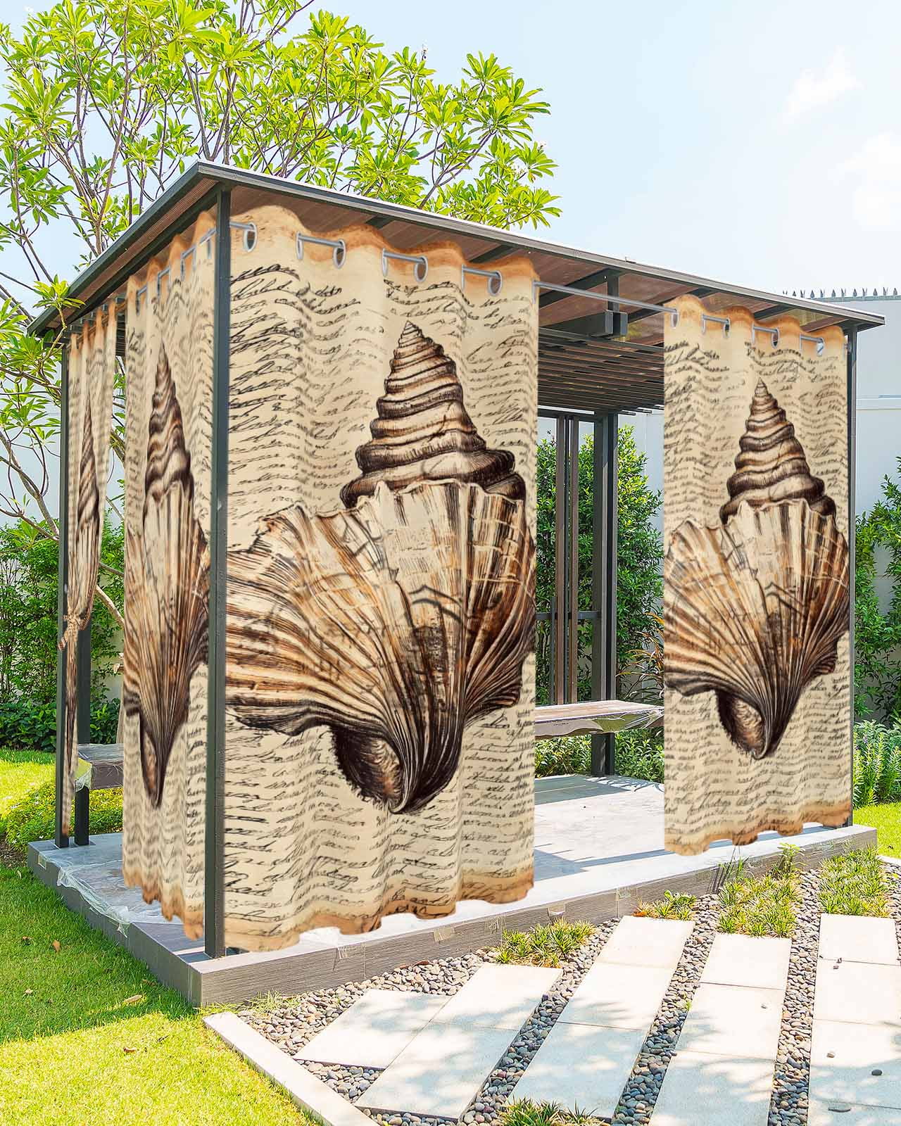 nqOlkjepod Outdoor Curtains for Patio Waterproof, Retro Shell Coastal ...