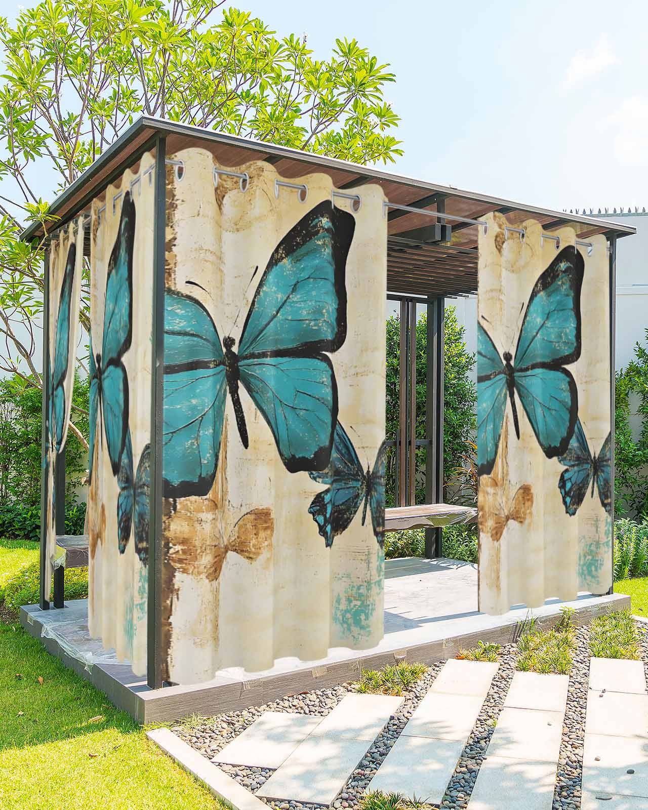 nqOlkjepod Outdoor Curtains for Patio Waterproof, Retro Teal Butterfly ...