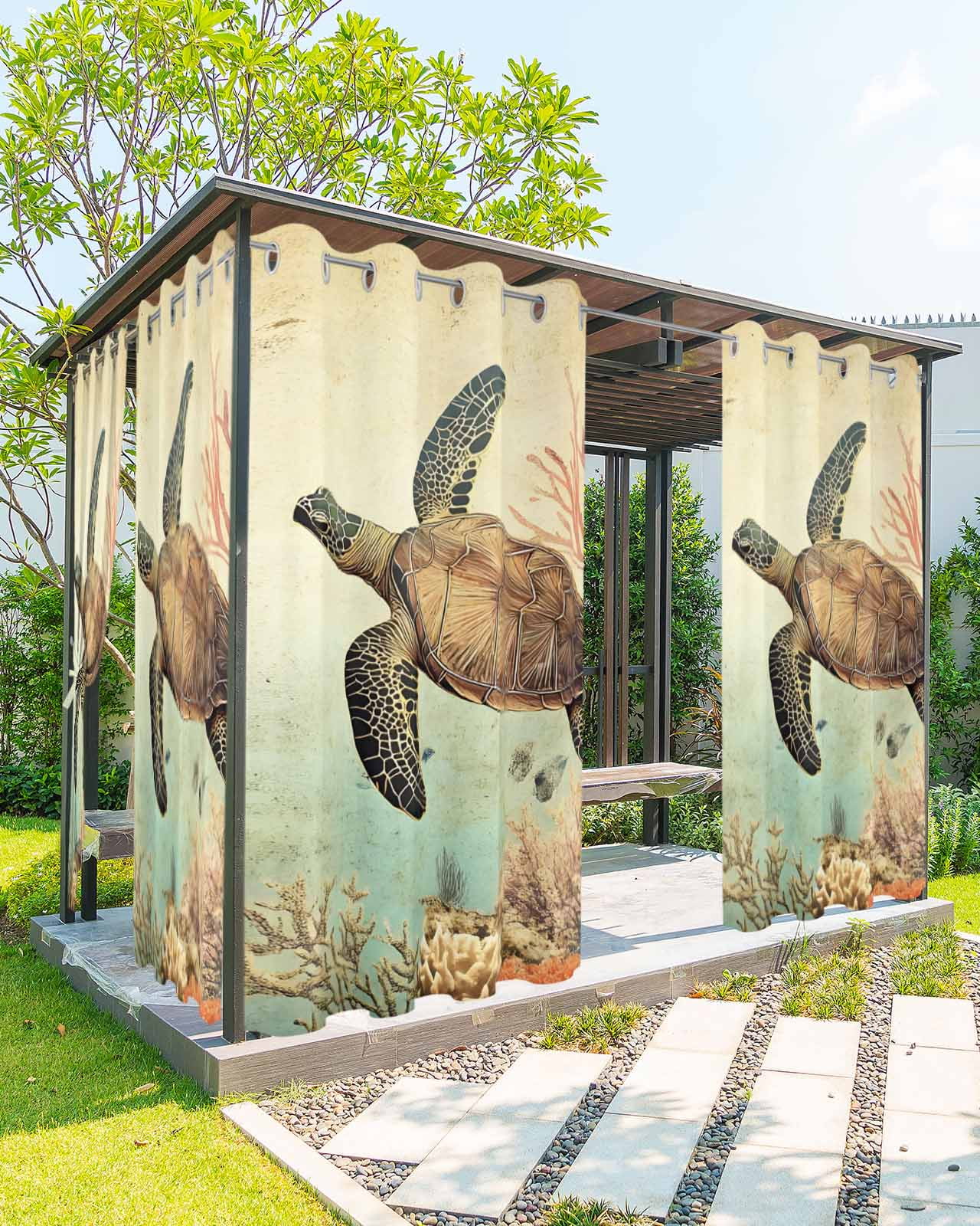 nqOlkjepod Outdoor Curtains for Patio Waterproof, Retro Turtle Outdoor ...