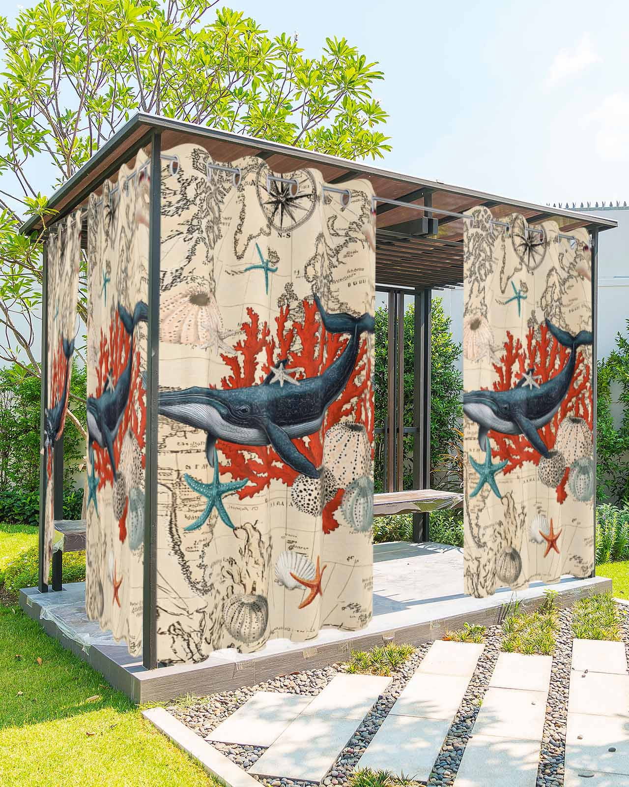 nqOlkjepod Outdoor Curtains for Patio Waterproof, Retro Whale Outdoor ...