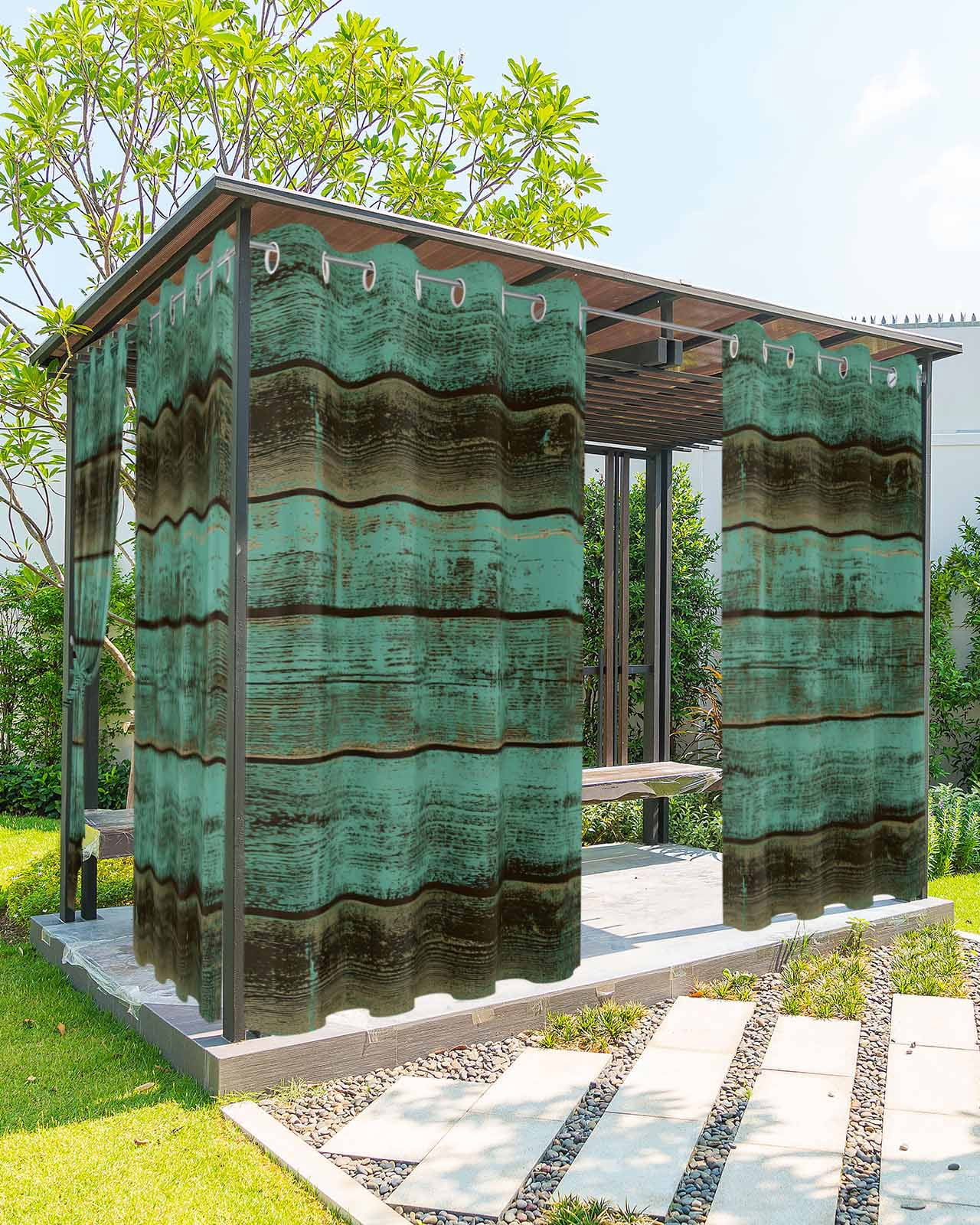 nqOlkjepod Outdoor Curtains for Patio Waterproof, Retro Wood Grain ...