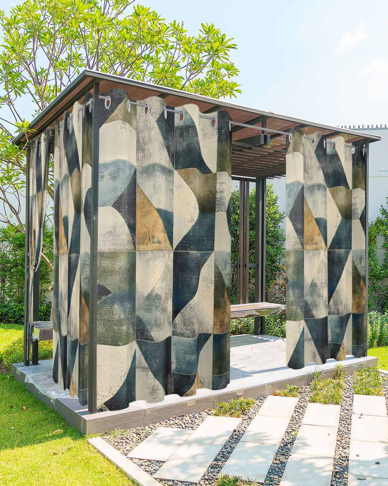 nqOlkjepod Outdoor Curtains for Patio Waterproof, Rhombus Navy Blue ...