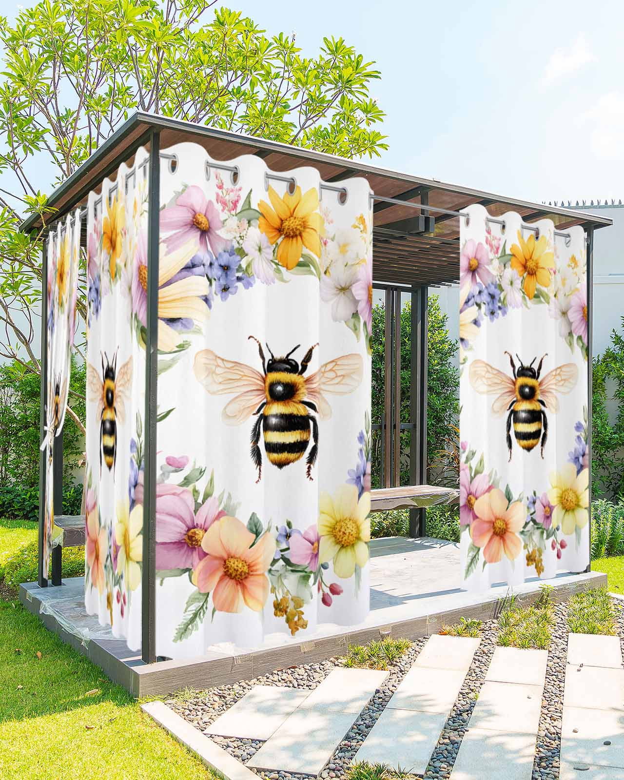 nqOlkjepod Outdoor Curtains for Patio Waterproof, Rustic Bee Wreath ...