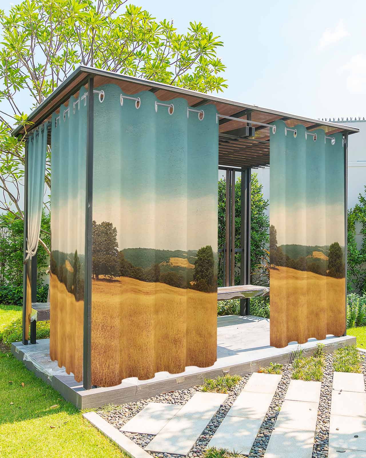 nqOlkjepod Outdoor Curtains for Patio Waterproof, Rustic Golden Fields ...