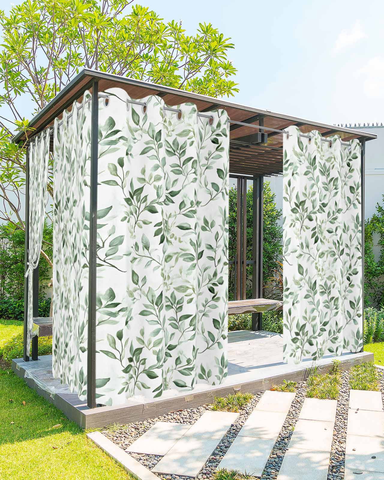 nqOlkjepod Outdoor Curtains for Patio Waterproof, Sage Green Leaf ...