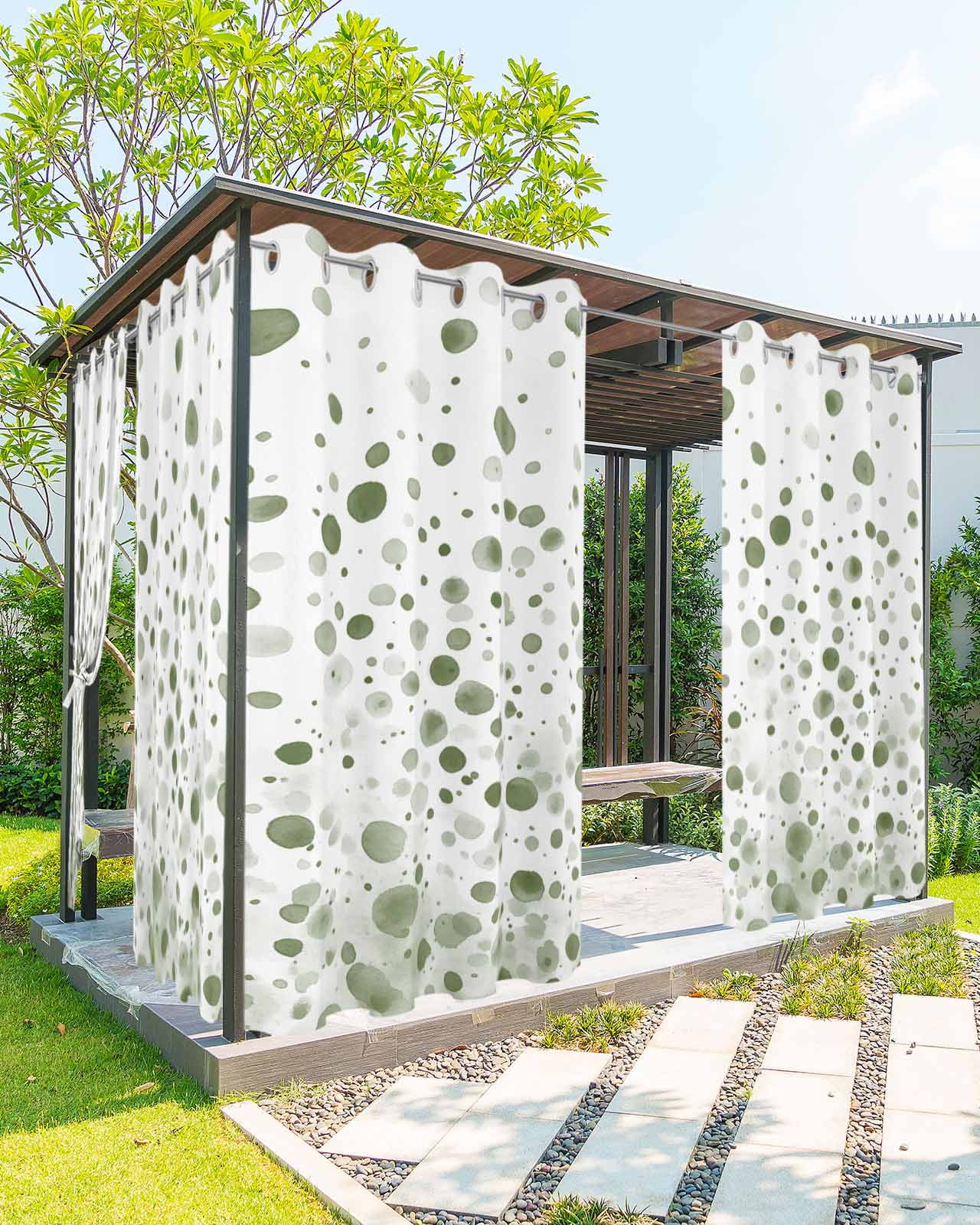 nqOlkjepod Outdoor Curtains for Patio Waterproof, Sage Green Polka Dot ...