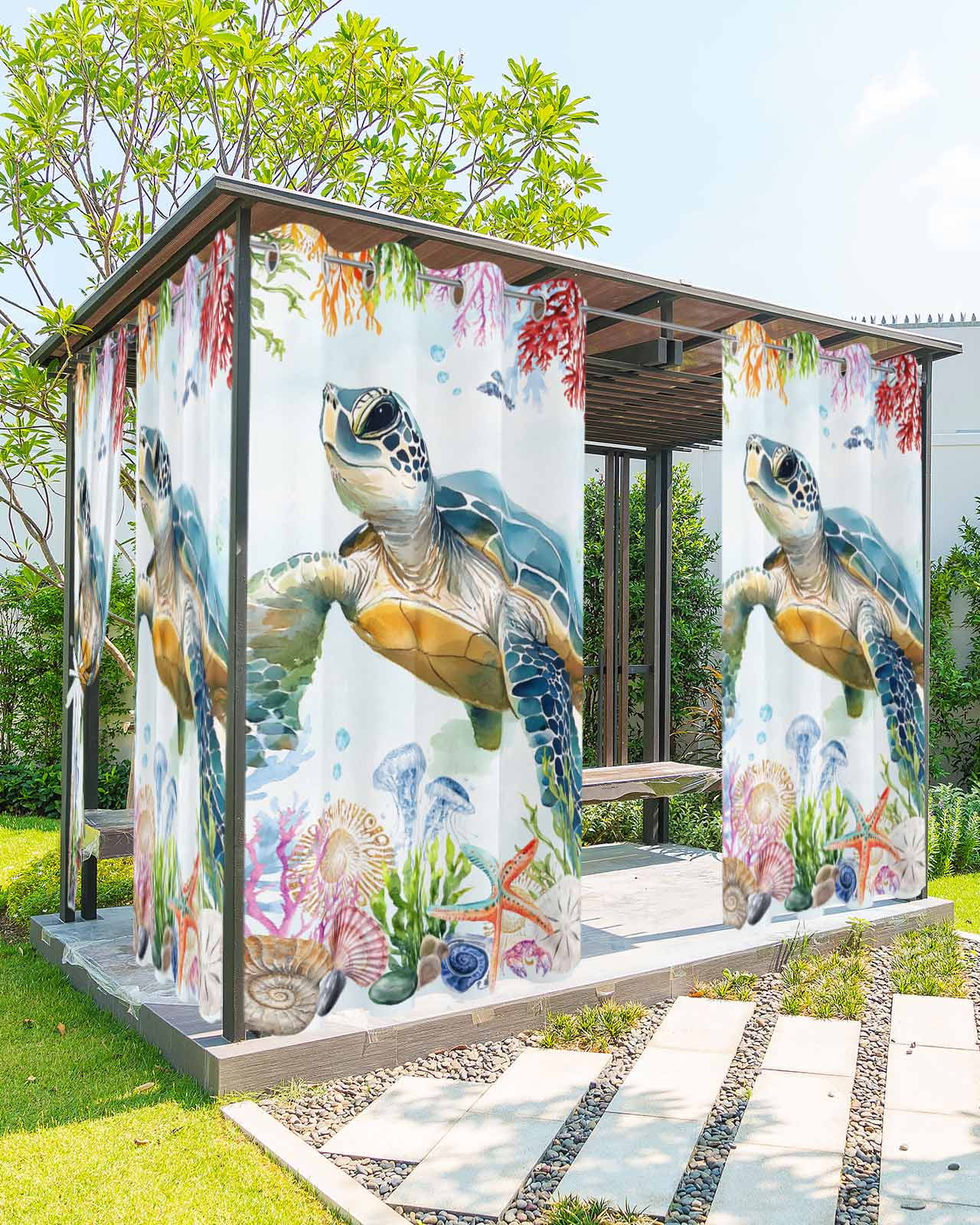 nqOlkjepod Outdoor Curtains for Patio Waterproof, Sea Turtle Coastal ...
