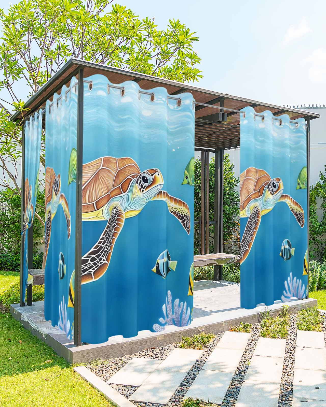 nqOlkjepod Outdoor Curtains for Patio Waterproof, Sea Turtle Coastal ...