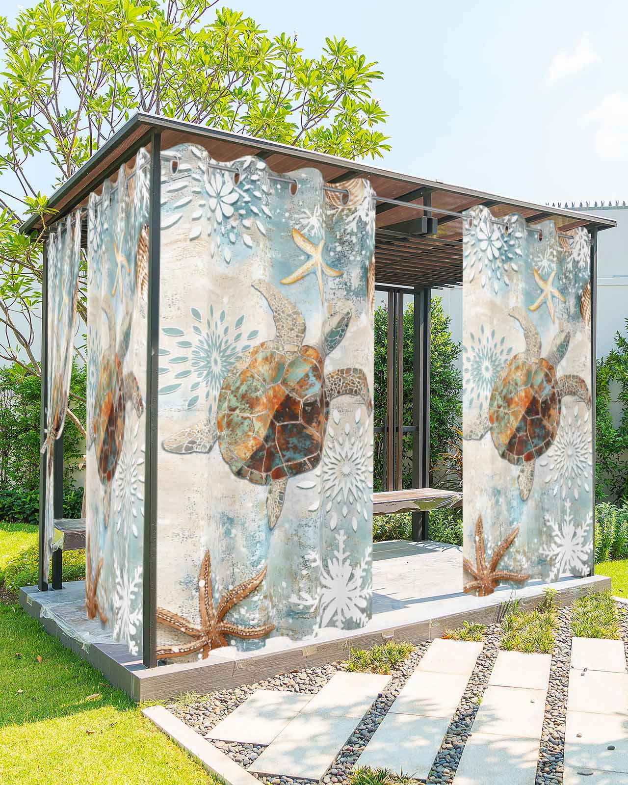 nqOlkjepod Outdoor Curtains for Patio Waterproof, Sea Turtle Coastal ...