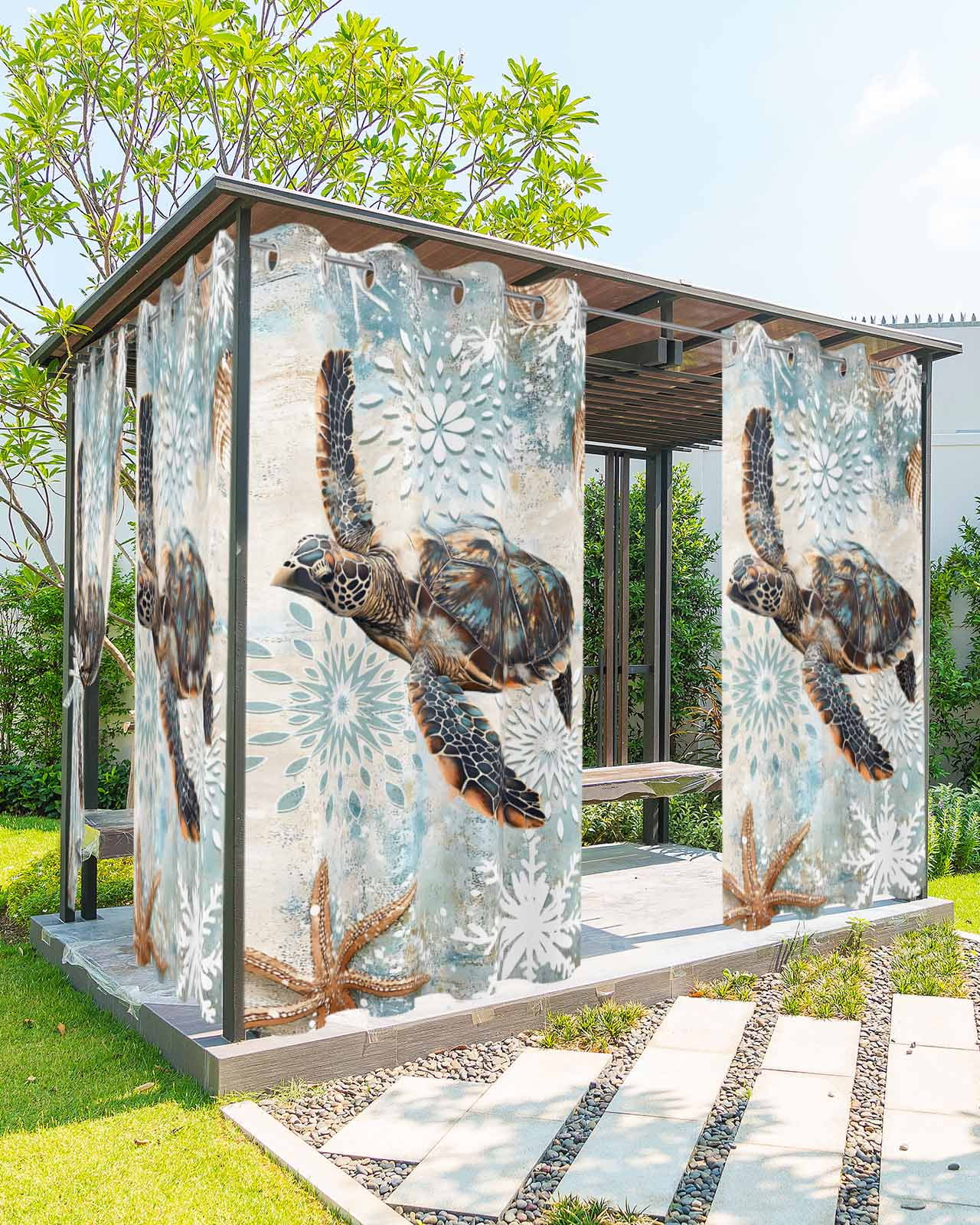 nqOlkjepod Outdoor Curtains for Patio Waterproof, Sea Turtle Coastal ...