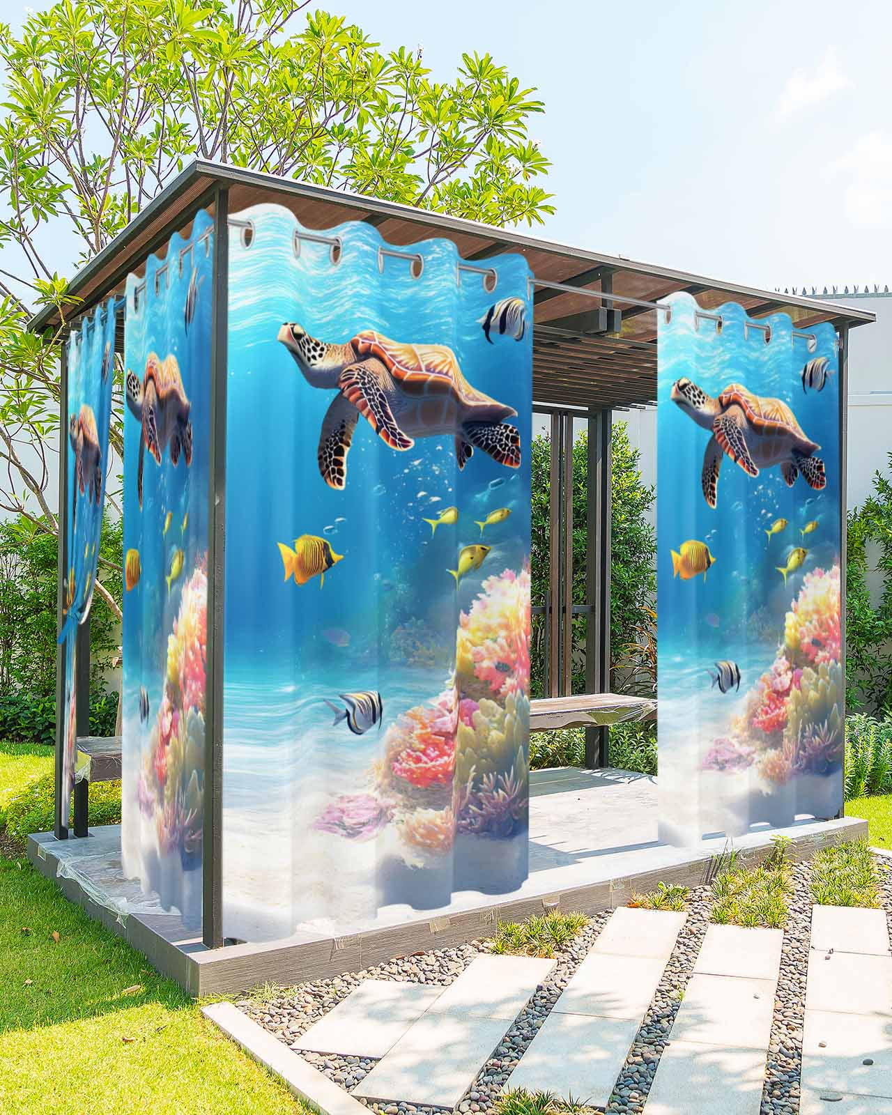 nqOlkjepod Outdoor Curtains for Patio Waterproof, Sea Turtle Coastal ...