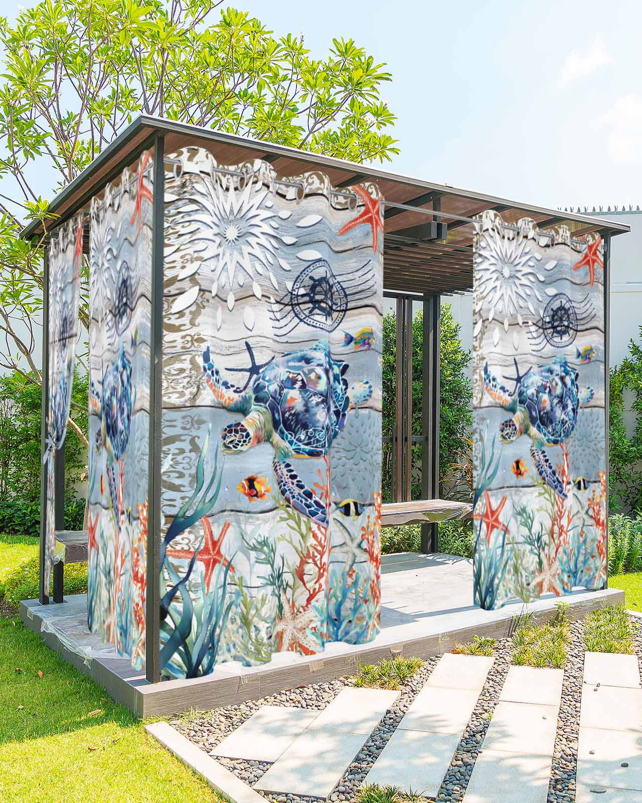 nqOlkjepod Outdoor Curtains for Patio Waterproof, Sea Turtle Coastal ...