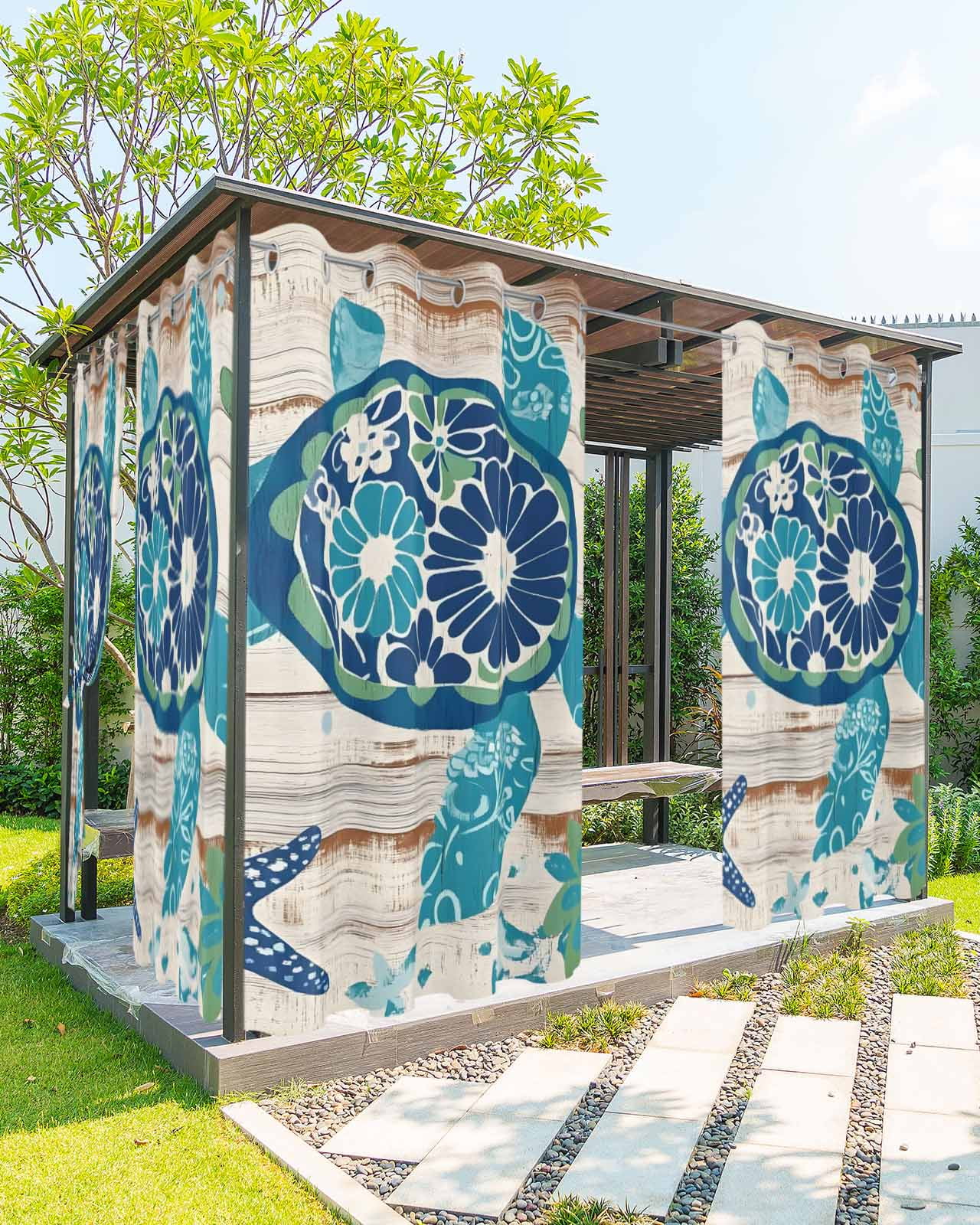 nqOlkjepod Outdoor Curtains for Patio Waterproof, Sea Turtle Coastal ...