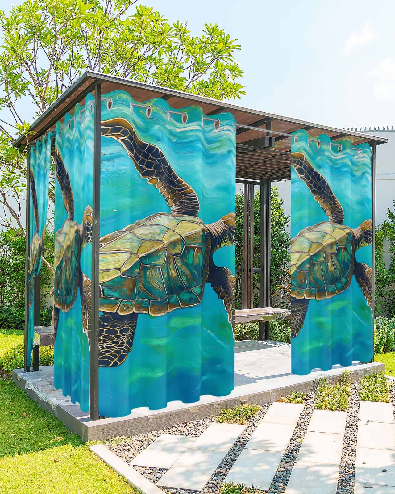 nqOlkjepod Outdoor Curtains for Patio Waterproof, Sea Turtle Coastal ...