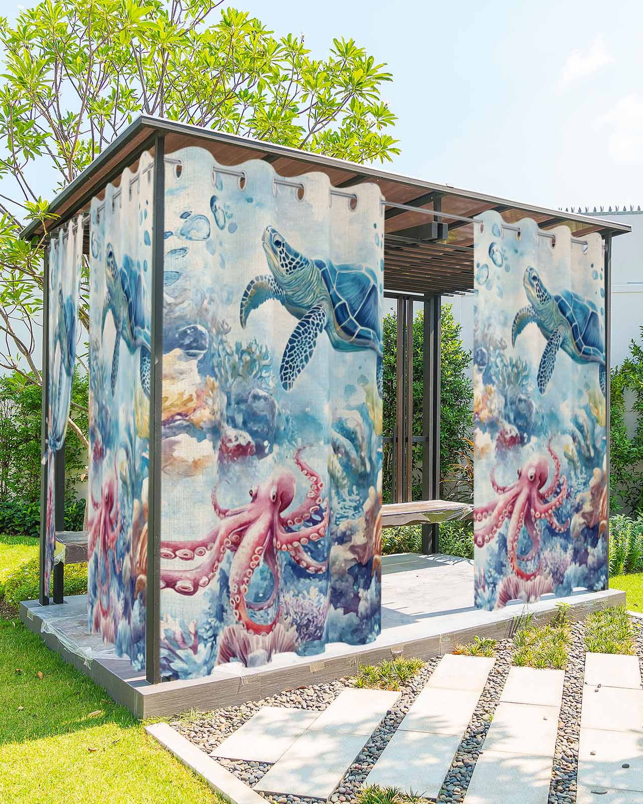 nqOlkjepod Outdoor Curtains for Patio Waterproof, Sea Turtle Octopus ...
