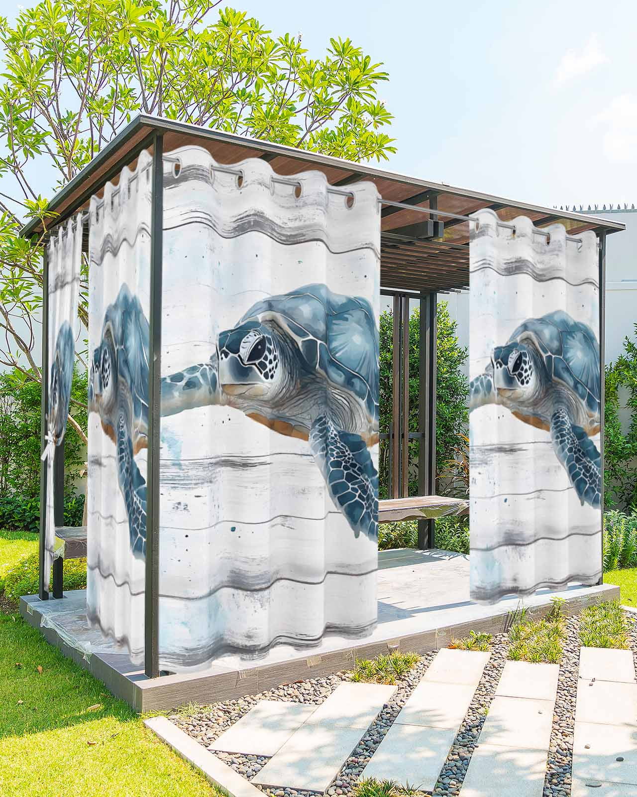 nqOlkjepod Outdoor Curtains for Patio Waterproof, Sea Turtle Teal Green ...