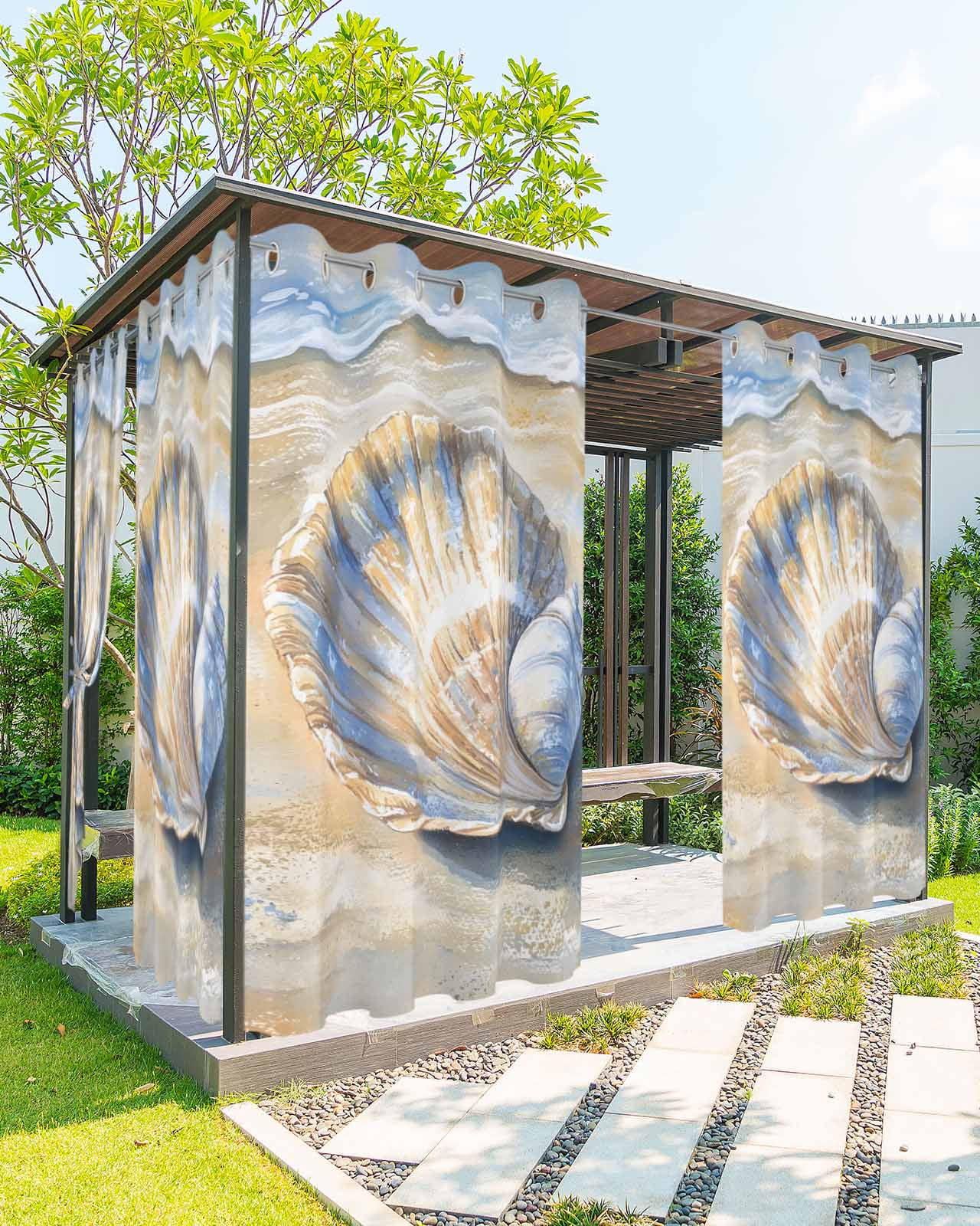 nqOlkjepod Outdoor Curtains for Patio Waterproof, Shell Coastal Outdoor ...