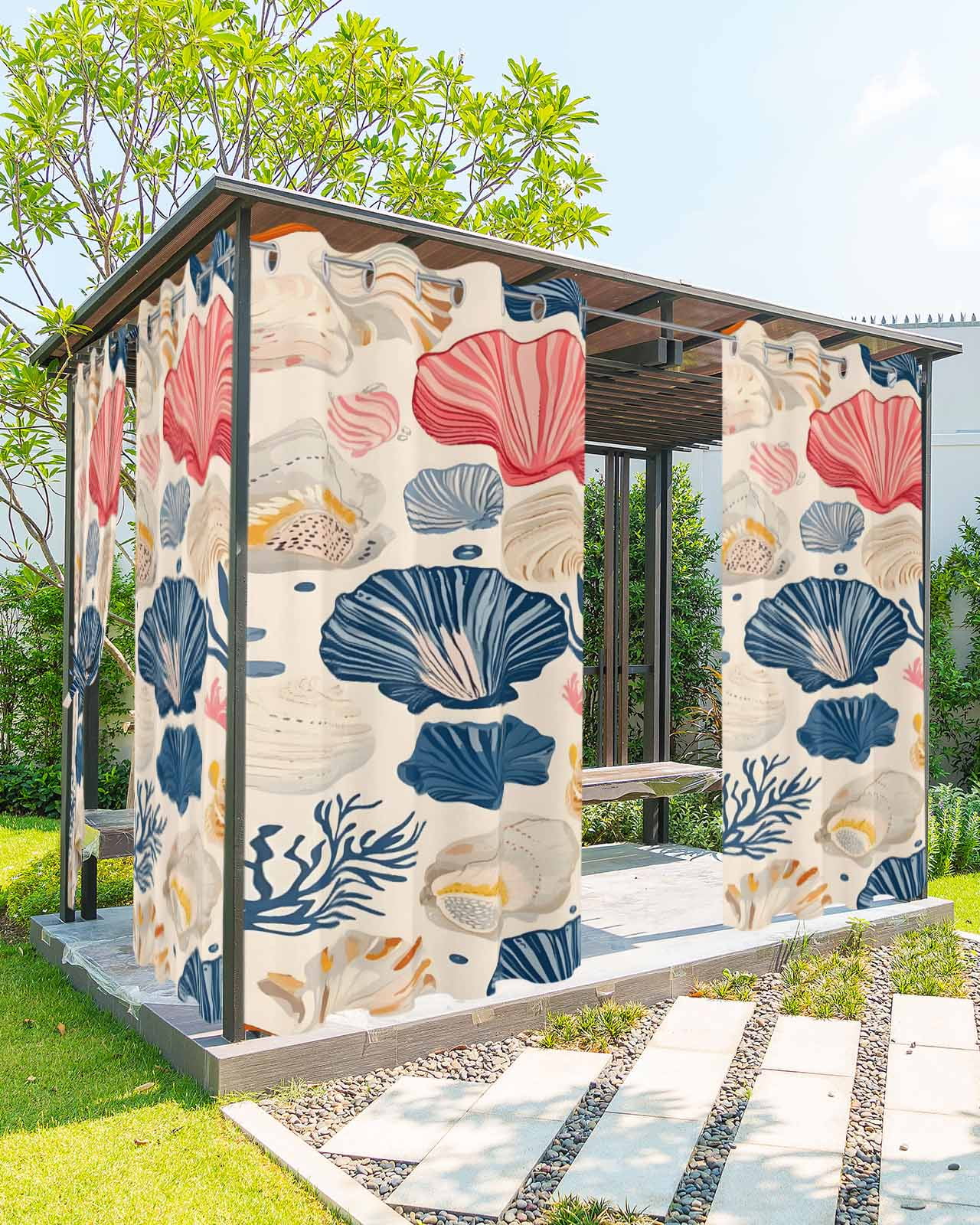 nqOlkjepod Outdoor Curtains for Patio Waterproof, Shell Coastal Outdoor ...