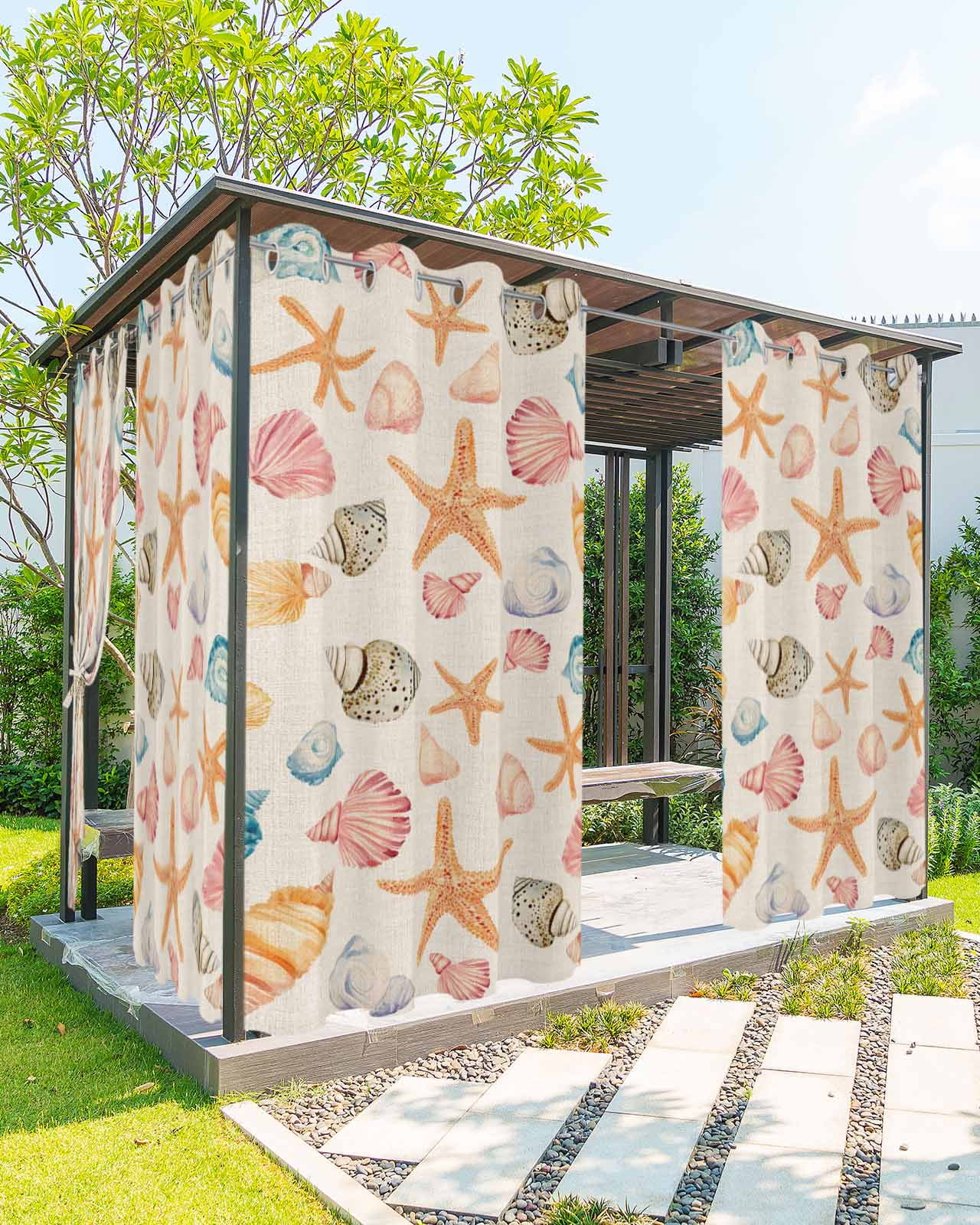 nqOlkjepod Outdoor Curtains for Patio Waterproof, Shell Starfish ...