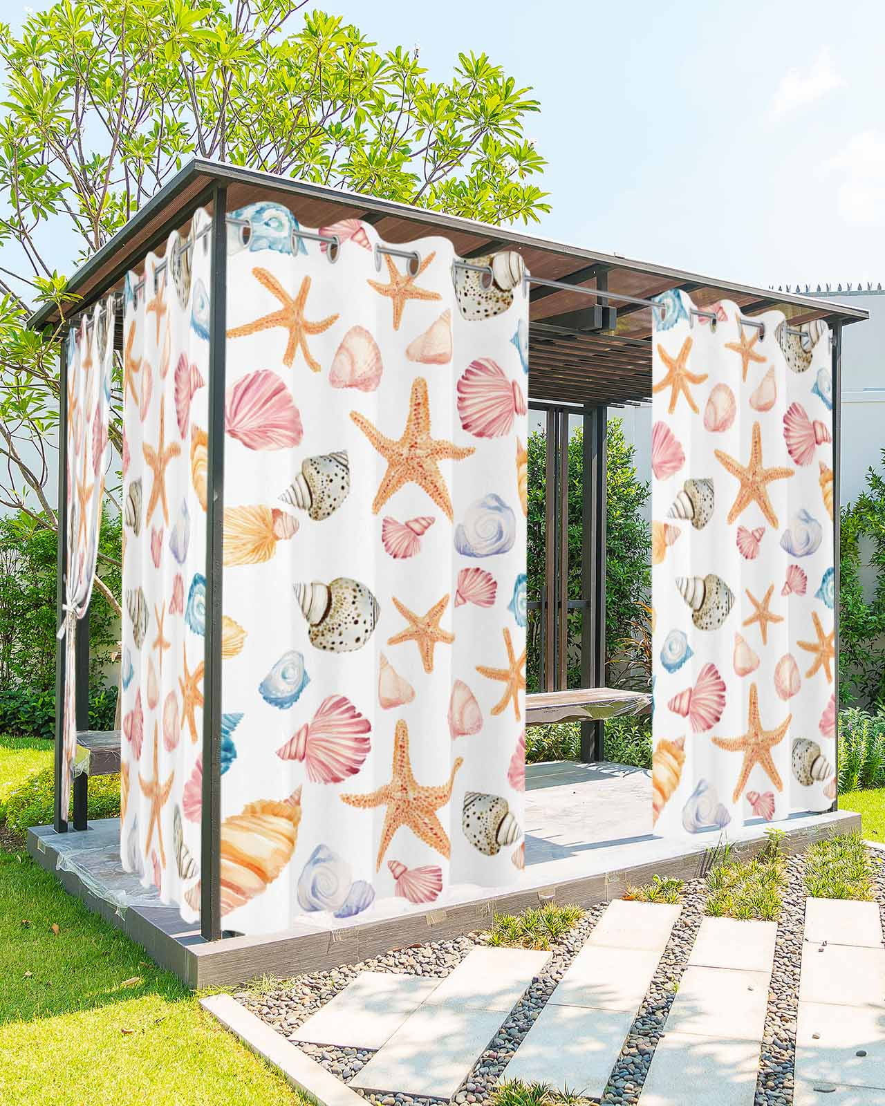 nqOlkjepod Outdoor Curtains for Patio Waterproof, Shell Starfish ...