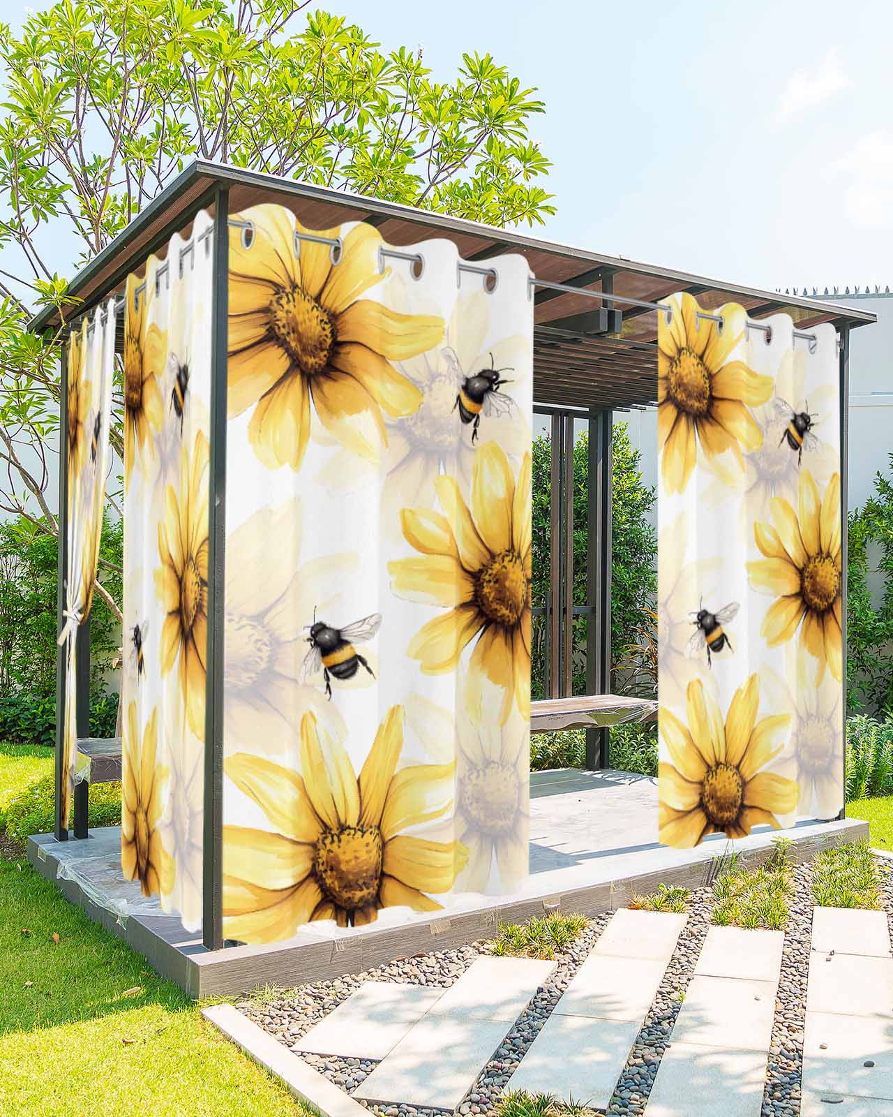 nqOlkjepod Outdoor Curtains for Patio Waterproof, Spring Bees Outdoor ...