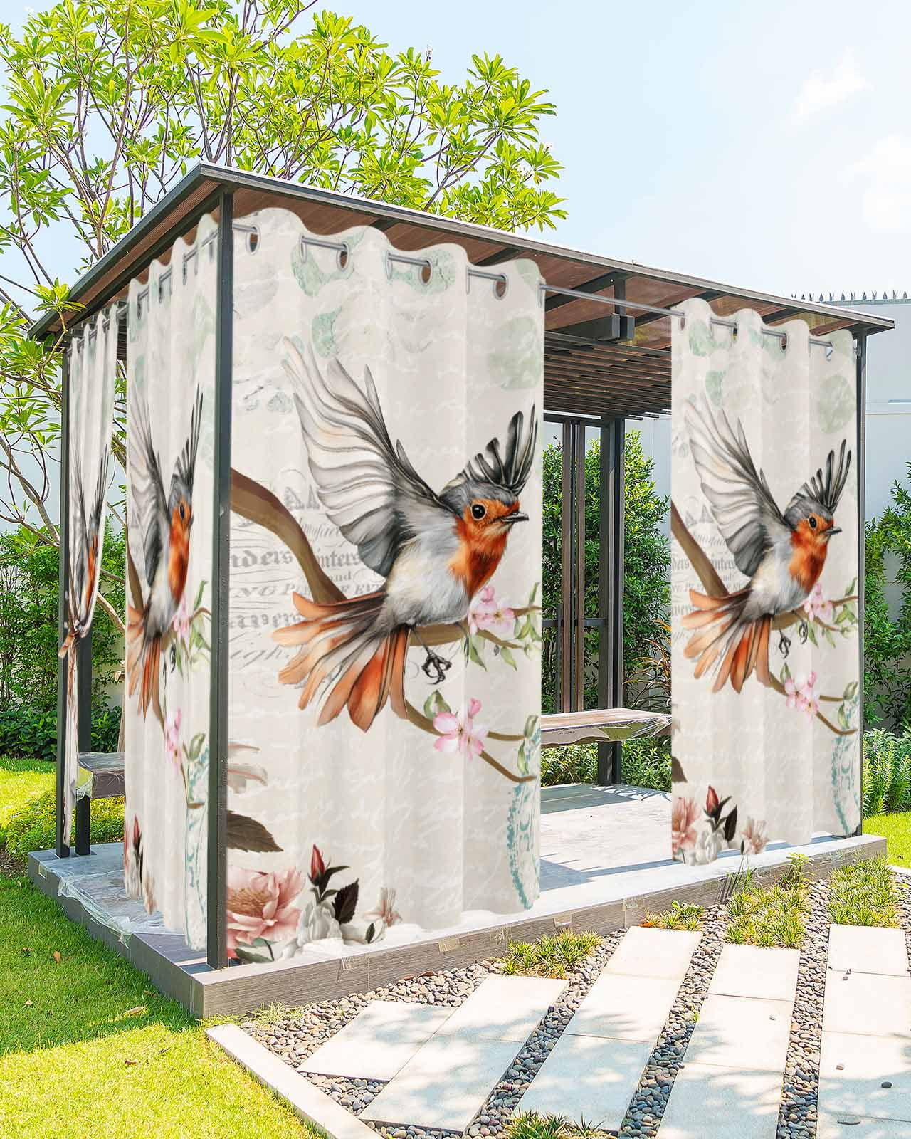 nqOlkjepod Outdoor Curtains for Patio Waterproof, Spring Bird Outdoor ...
