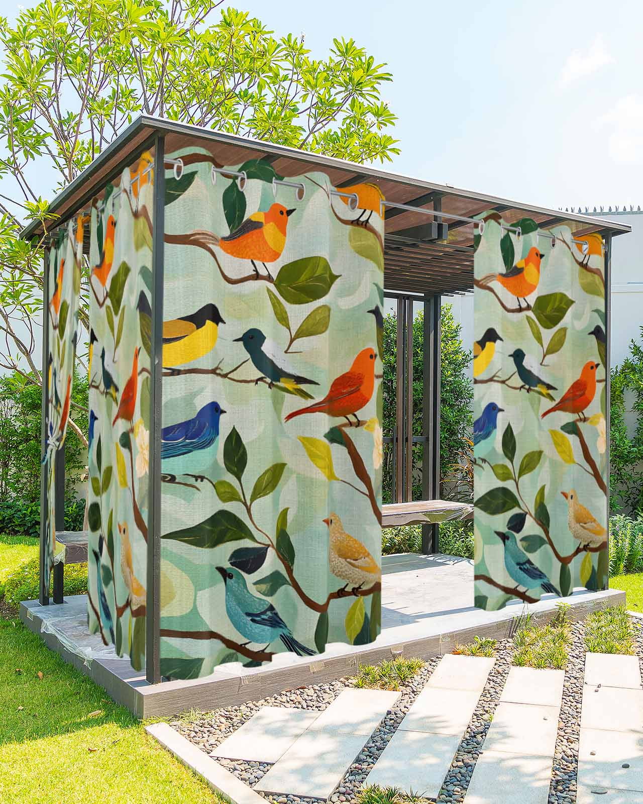 nqOlkjepod Outdoor Curtains for Patio Waterproof, Spring Birds Leaves ...