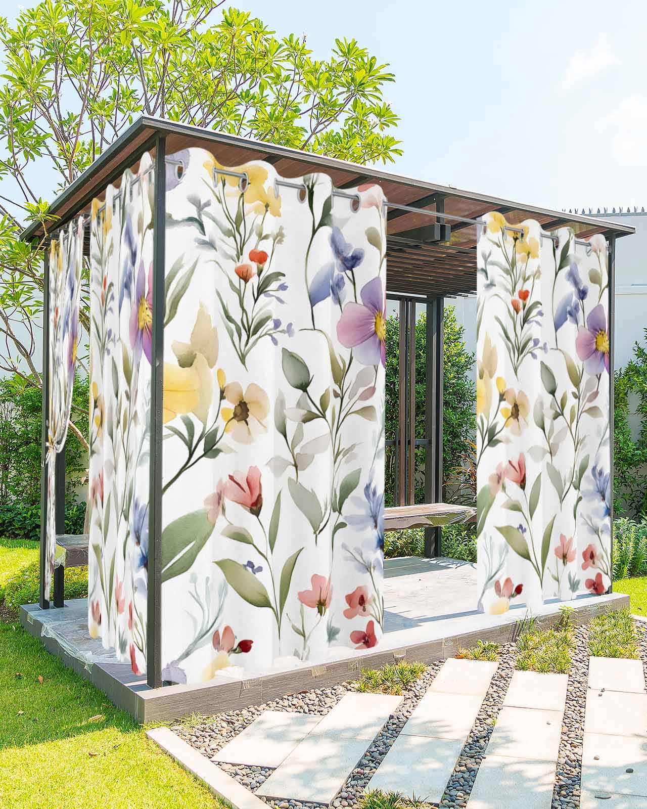 nqOlkjepod Outdoor Curtains for Patio Waterproof, Spring Floral Outdoor ...
