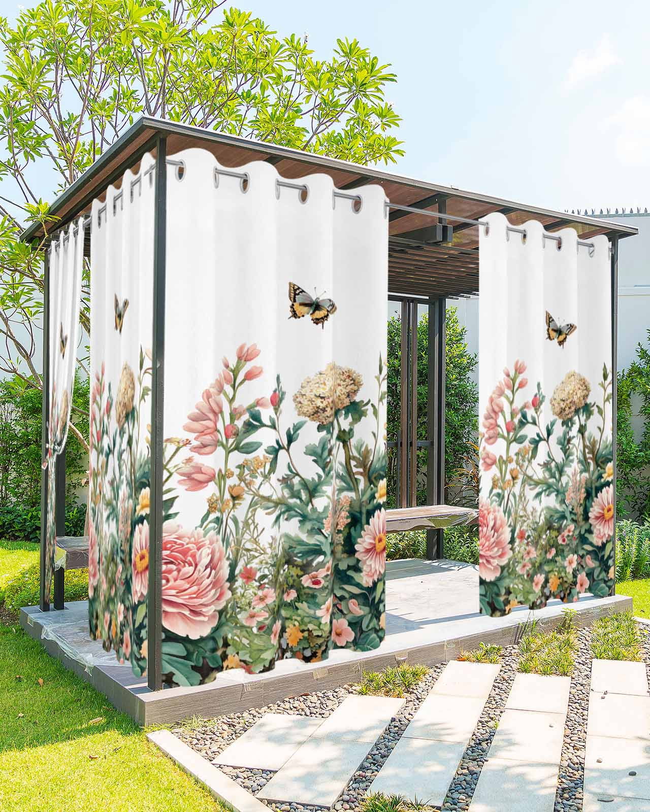 nqOlkjepod Outdoor Curtains for Patio Waterproof, Spring Floral Outdoor ...