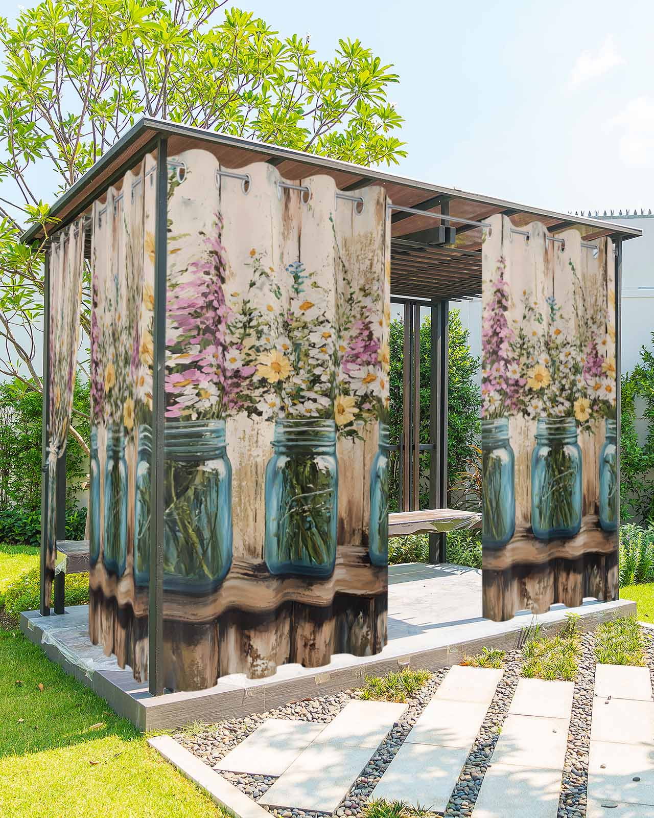 nqOlkjepod Outdoor Curtains for Patio Waterproof, Spring Flower Outdoor ...