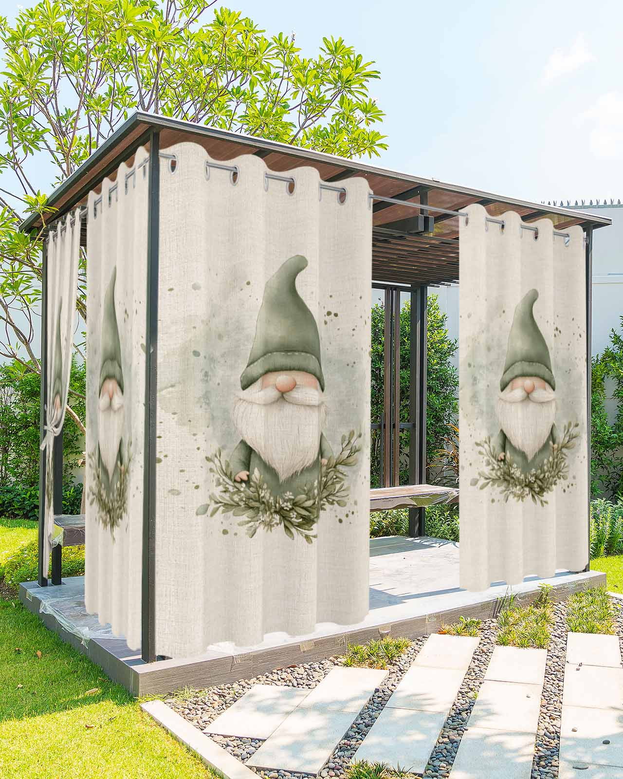 nqOlkjepod Outdoor Curtains for Patio Waterproof, Spring Green Gnomes ...