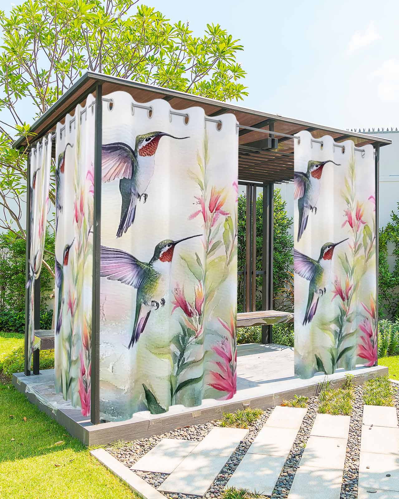nqOlkjepod Outdoor Curtains for Patio Waterproof, Spring Hummingbird ...
