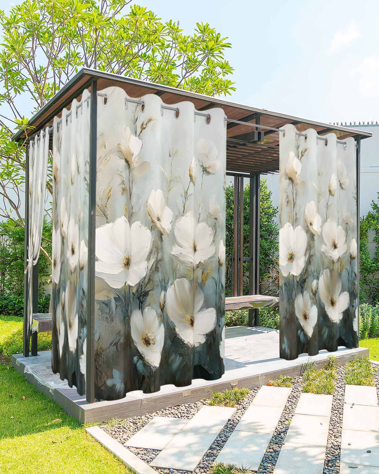 nqOlkjepod Outdoor Curtains for Patio Waterproof, Spring White Floral ...