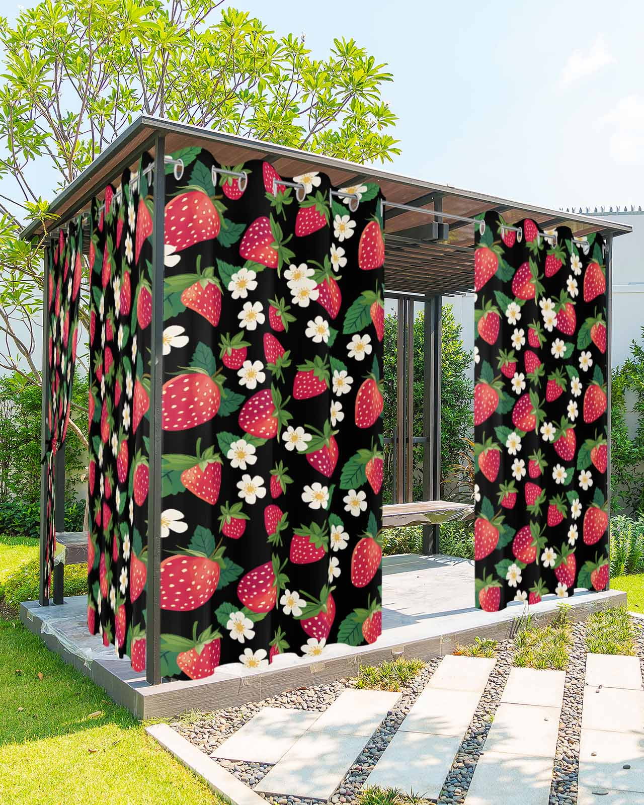 nqOlkjepod Outdoor Curtains for Patio Waterproof, Strawberry Rustic ...