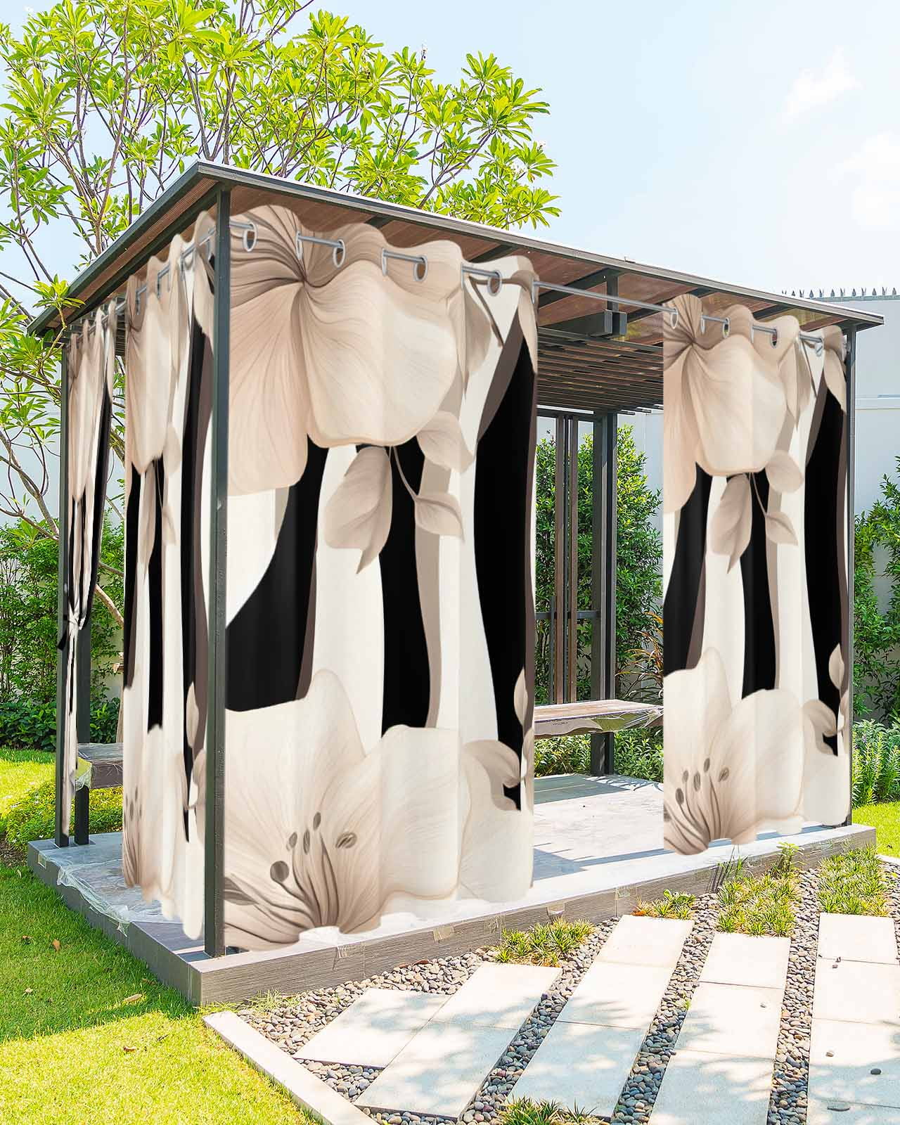 nqOlkjepod Outdoor Curtains for Patio Waterproof, Stripes Floral ...