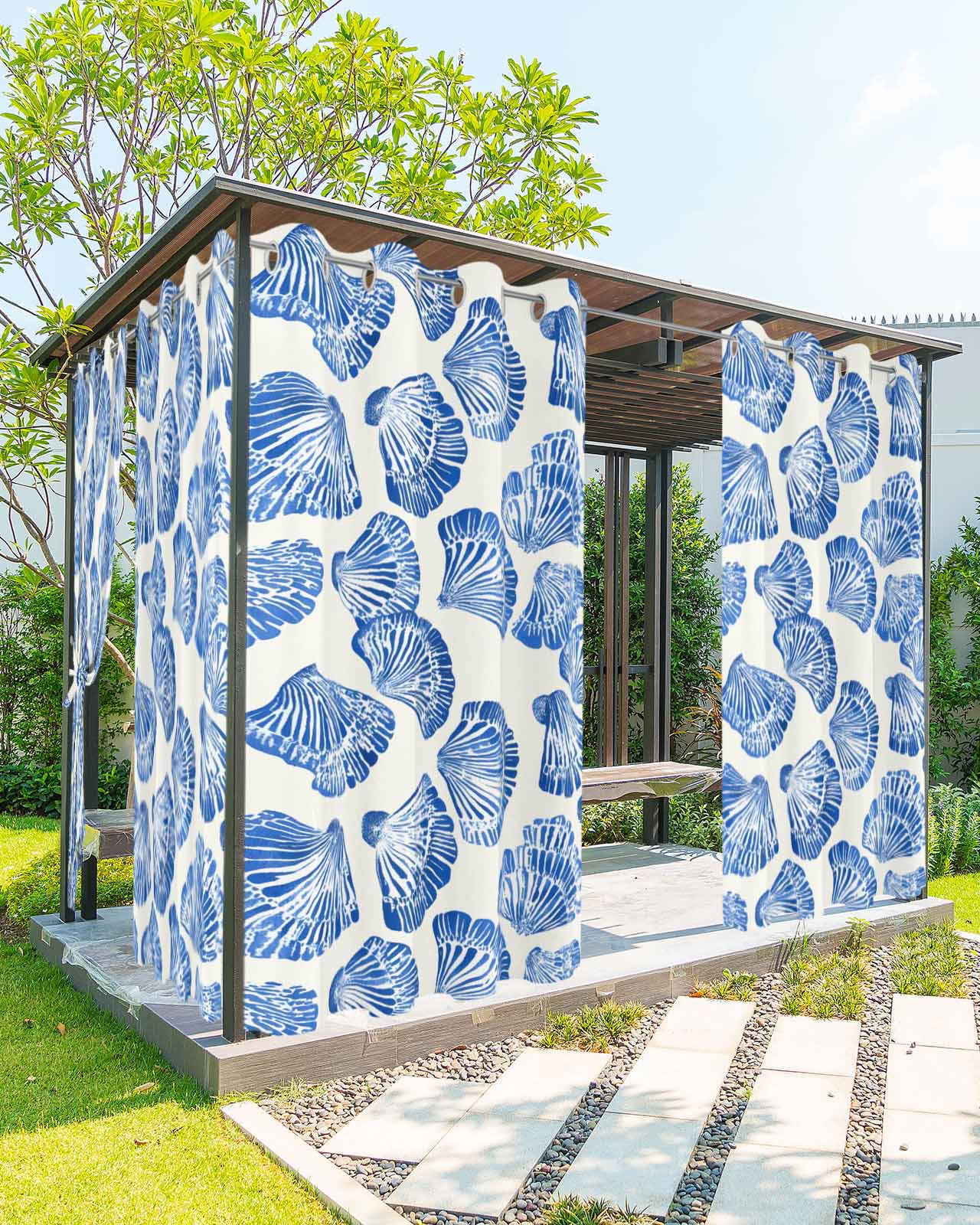 nqOlkjepod Outdoor Curtains for Patio Waterproof, Summer Blue Conch ...