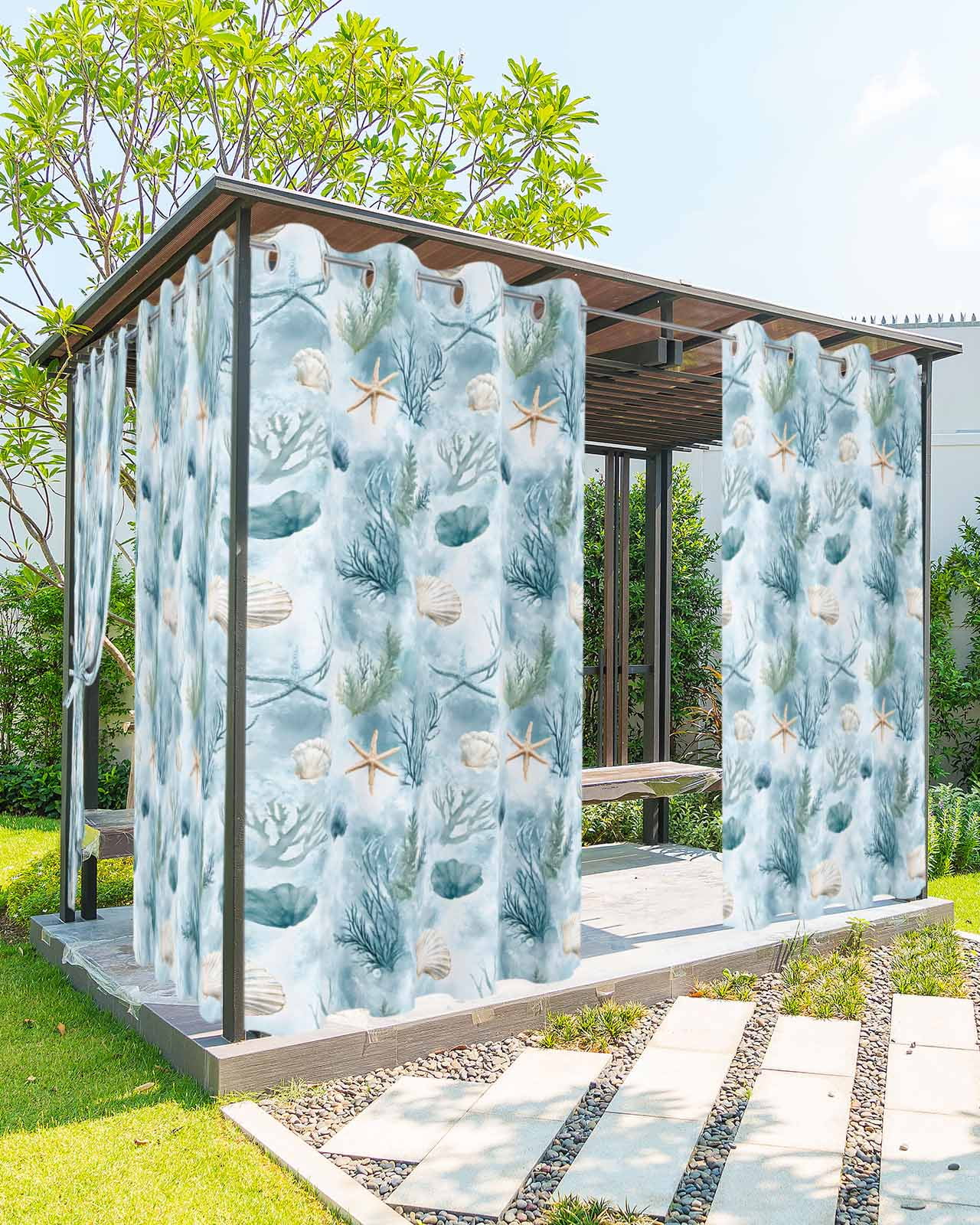 nqOlkjepod Outdoor Curtains for Patio Waterproof, Summer Blue Coral ...