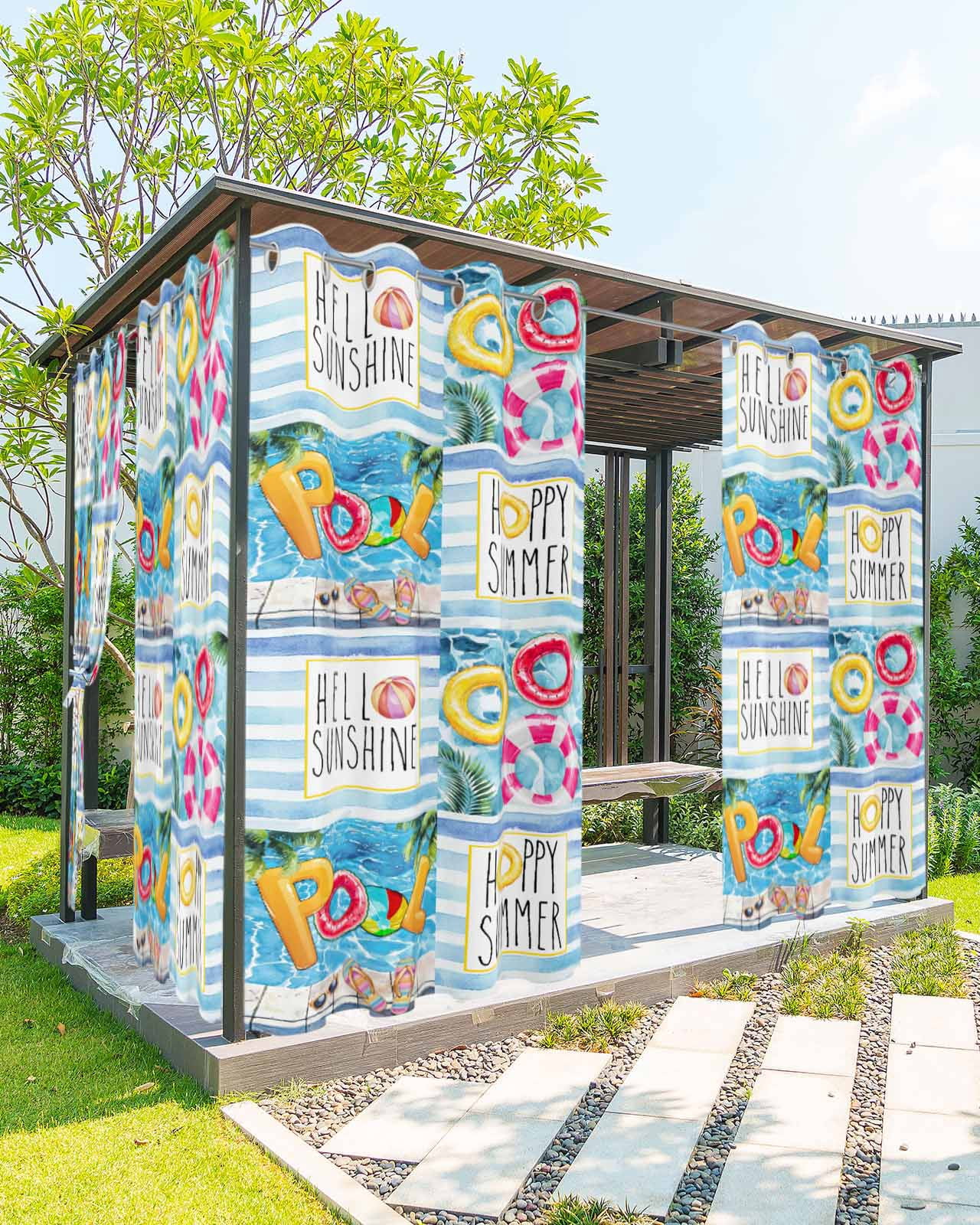 nqOlkjepod Outdoor Curtains for Patio Waterproof, Summer Blue Pool ...